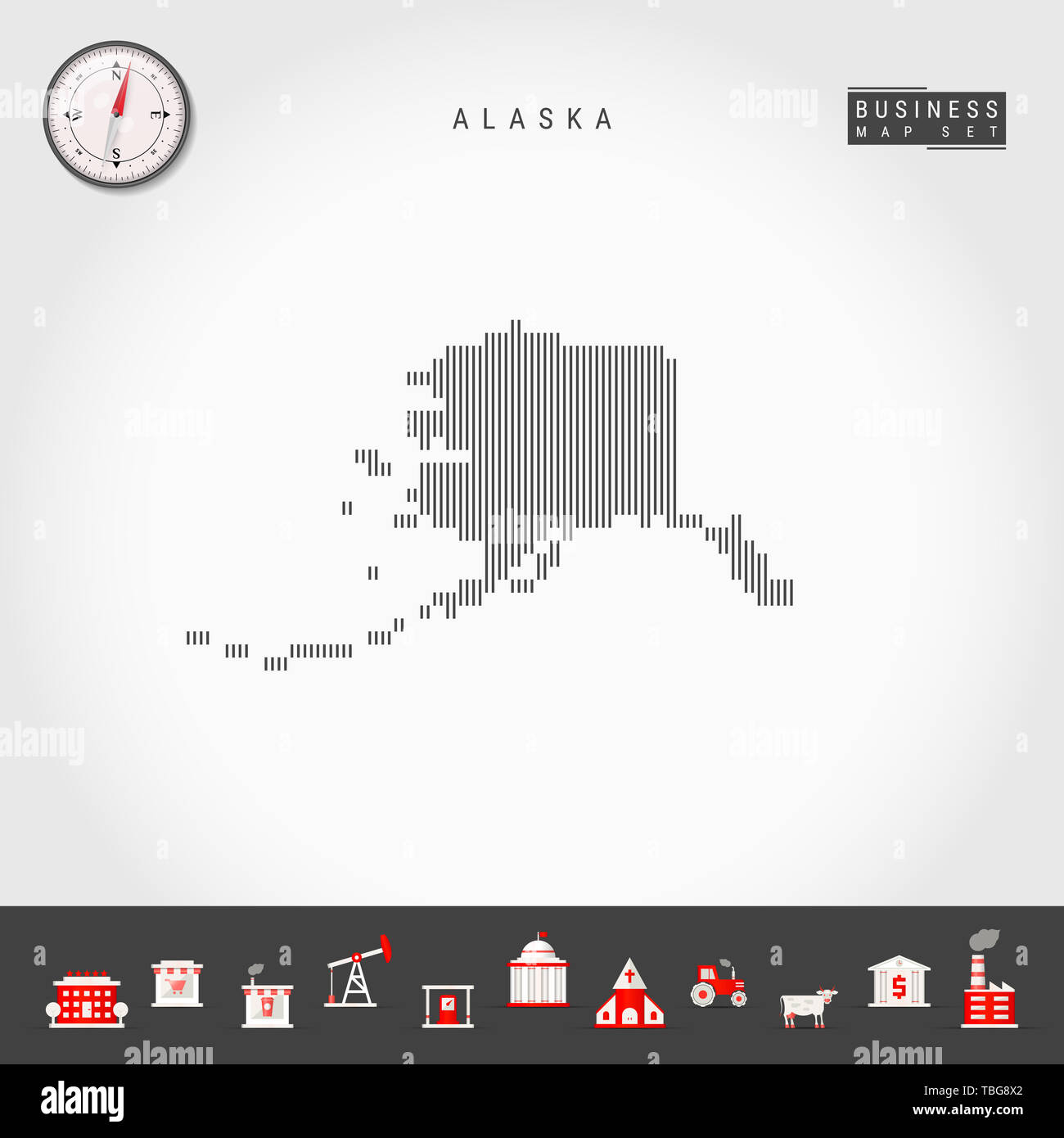 Vertical Lines Pattern Map of Alaska. Striped Simple Silhouette of ...