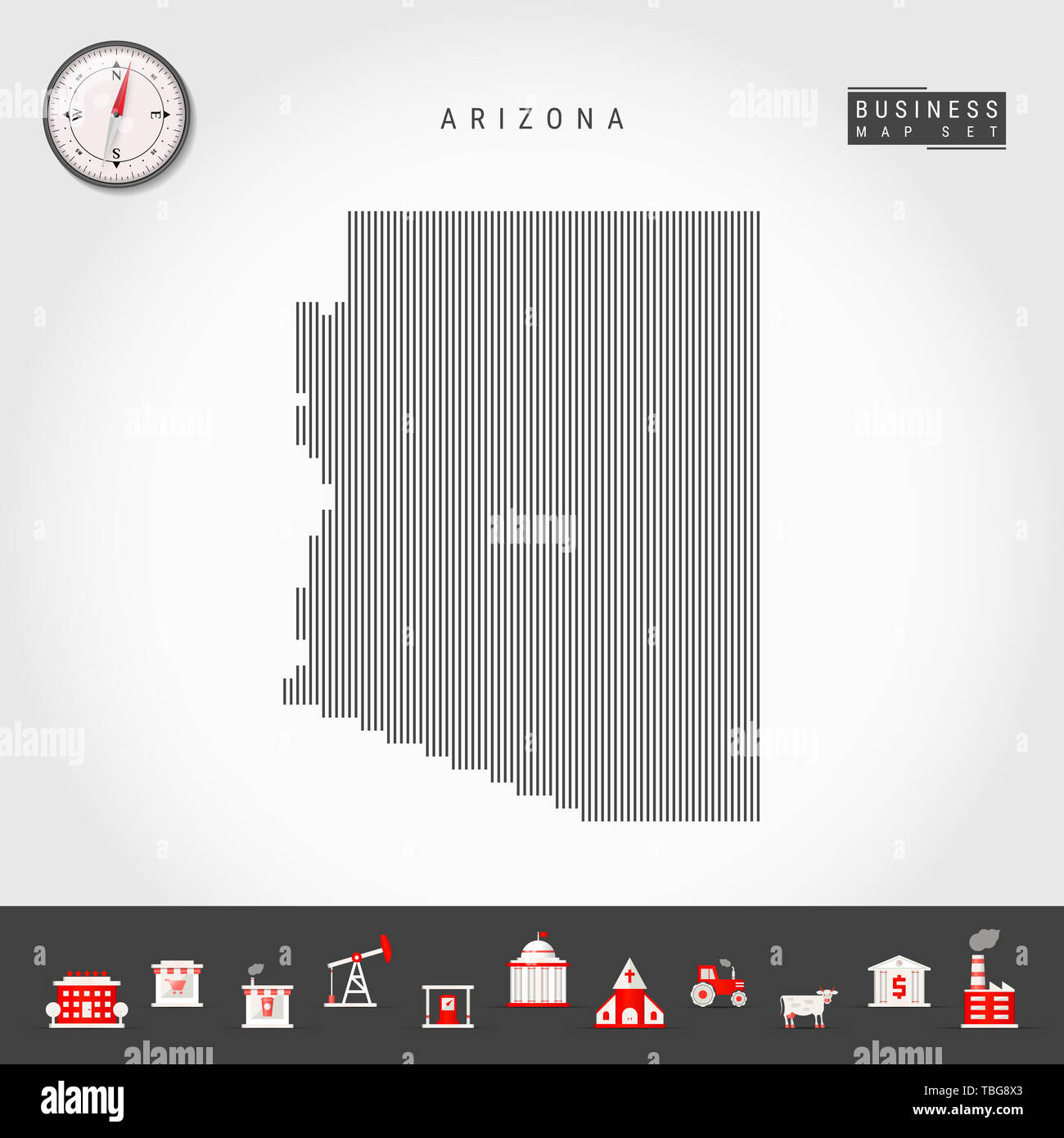 Vertical Lines Pattern Map of Arizona. Striped Simple Silhouette of ...