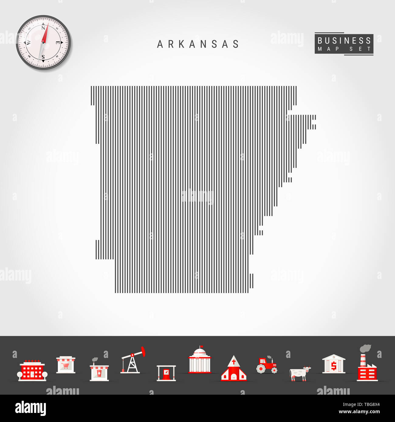 Vertical Lines Pattern Map of Arkansas. Striped Simple Silhouette of ...