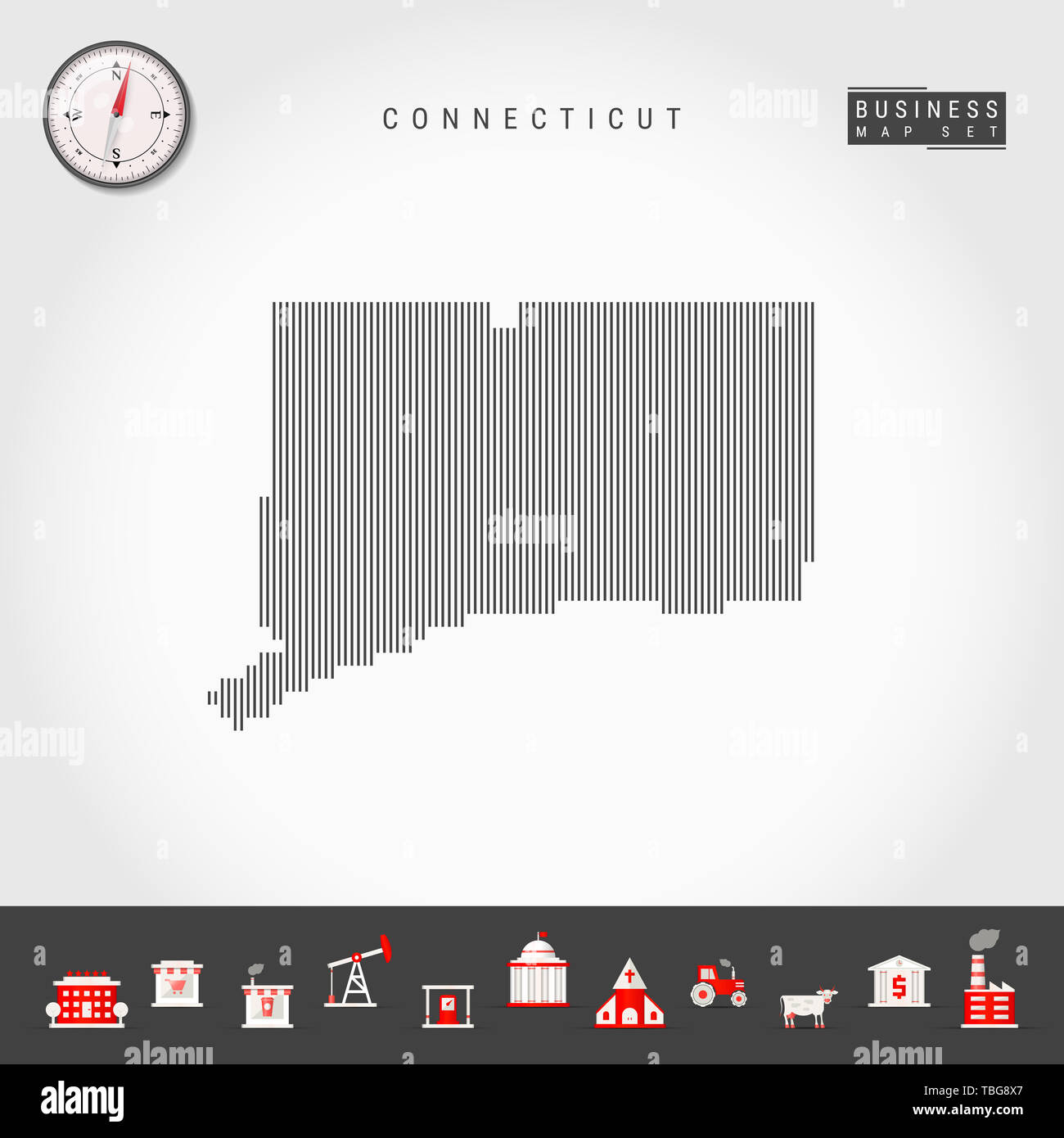 Vertical Lines Pattern Map of Connecticut. Striped Simple Silhouette of ...
