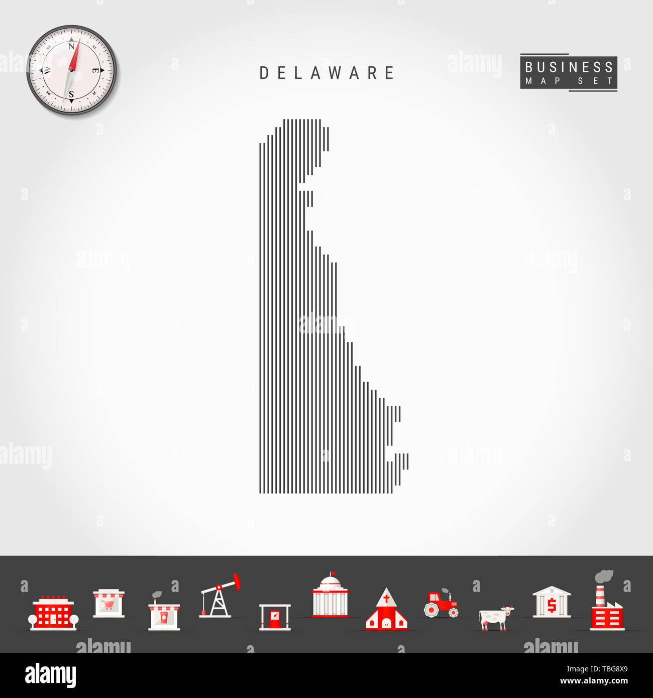 Vertical Lines Pattern Map of Delaware. Striped Simple Silhouette of ...