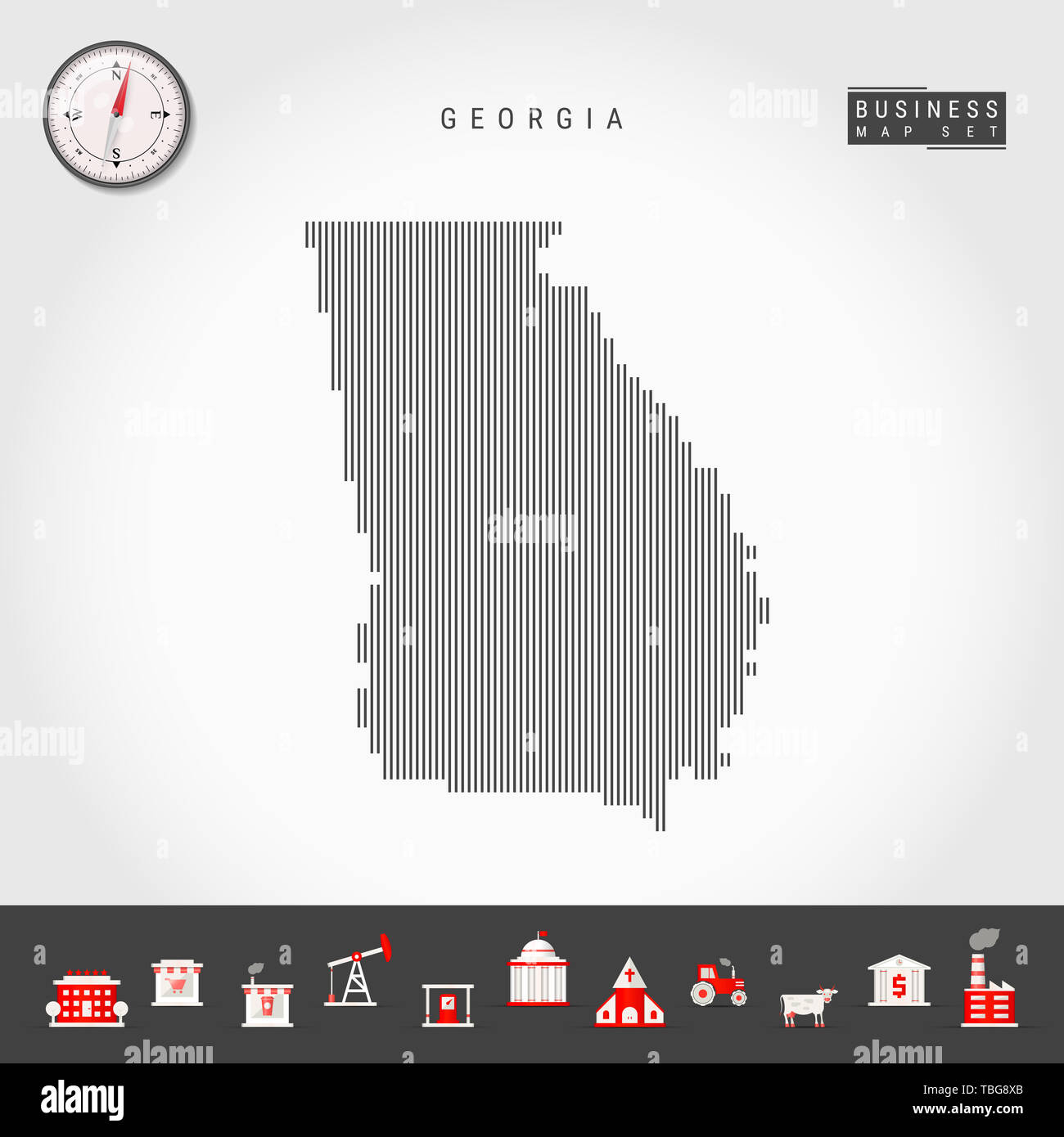 Vertical Lines Pattern Map of Georgia. Striped Simple Silhouette of ...
