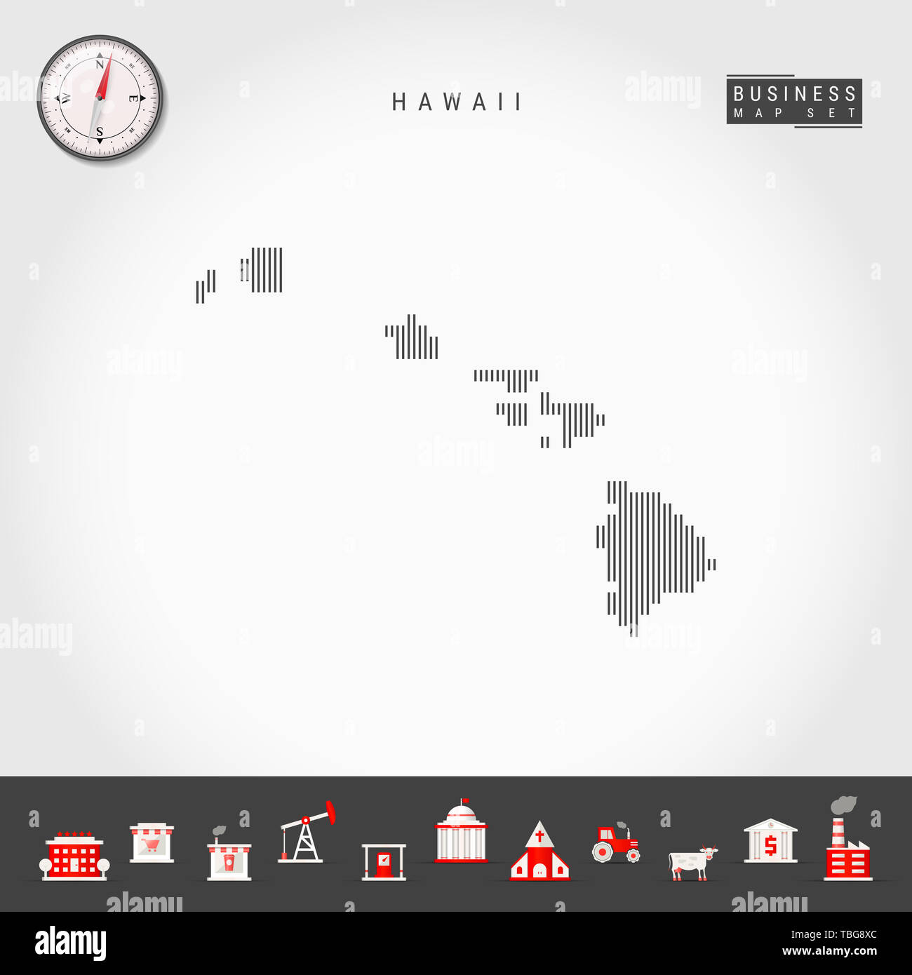 Vertical Lines Pattern Map of Hawaii. Striped Simple Silhouette of ...