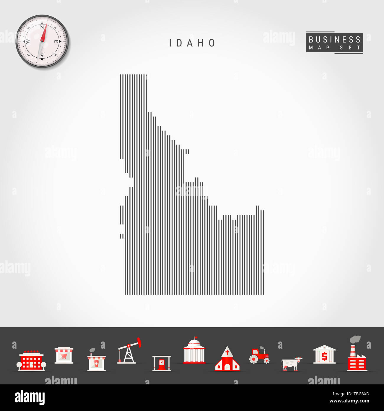 Vertical Lines Pattern Map of Idaho. Striped Simple Silhouette of Idaho ...