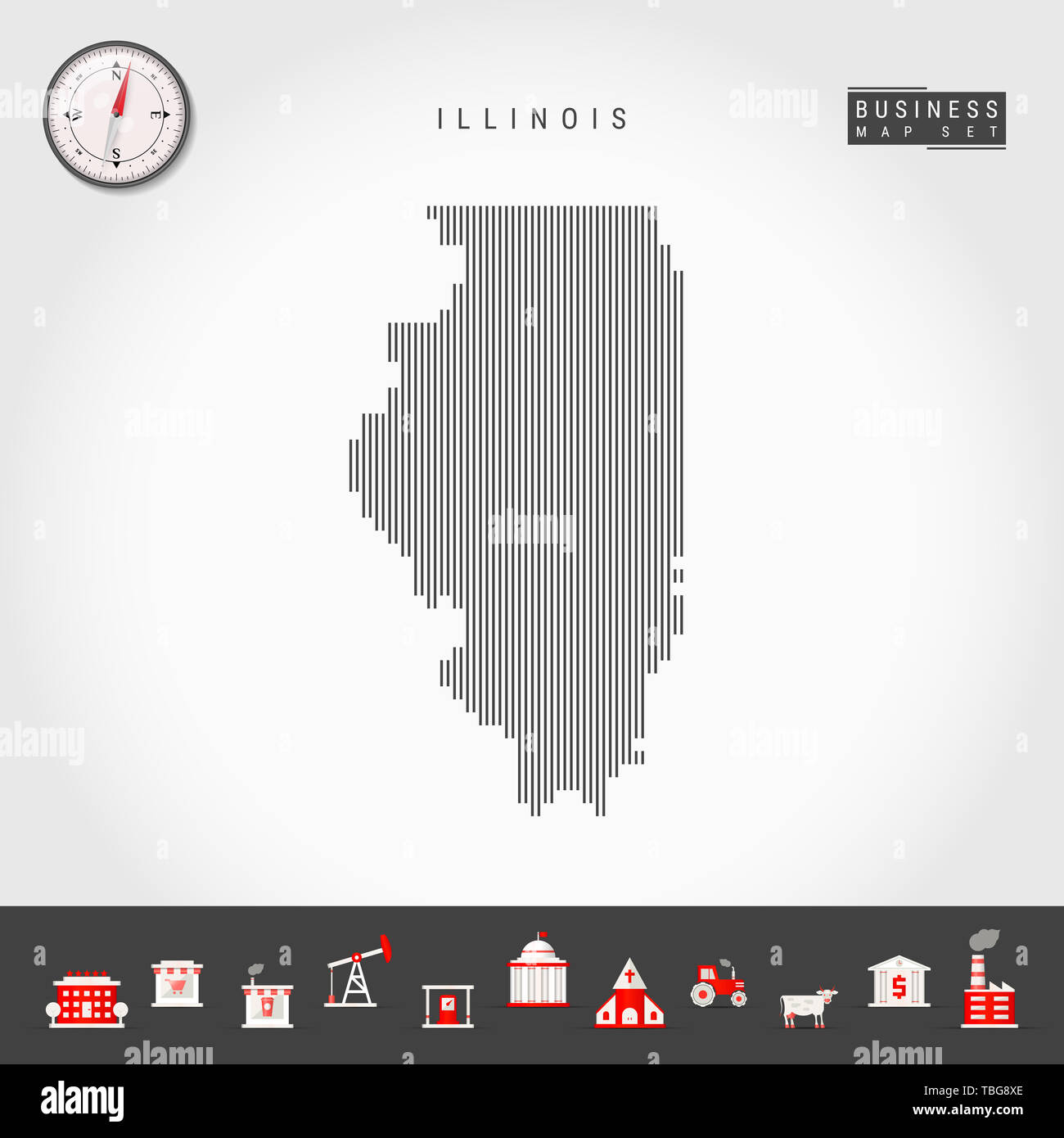 Vertical Lines Pattern Map of Illinois. Striped Simple Silhouette of ...
