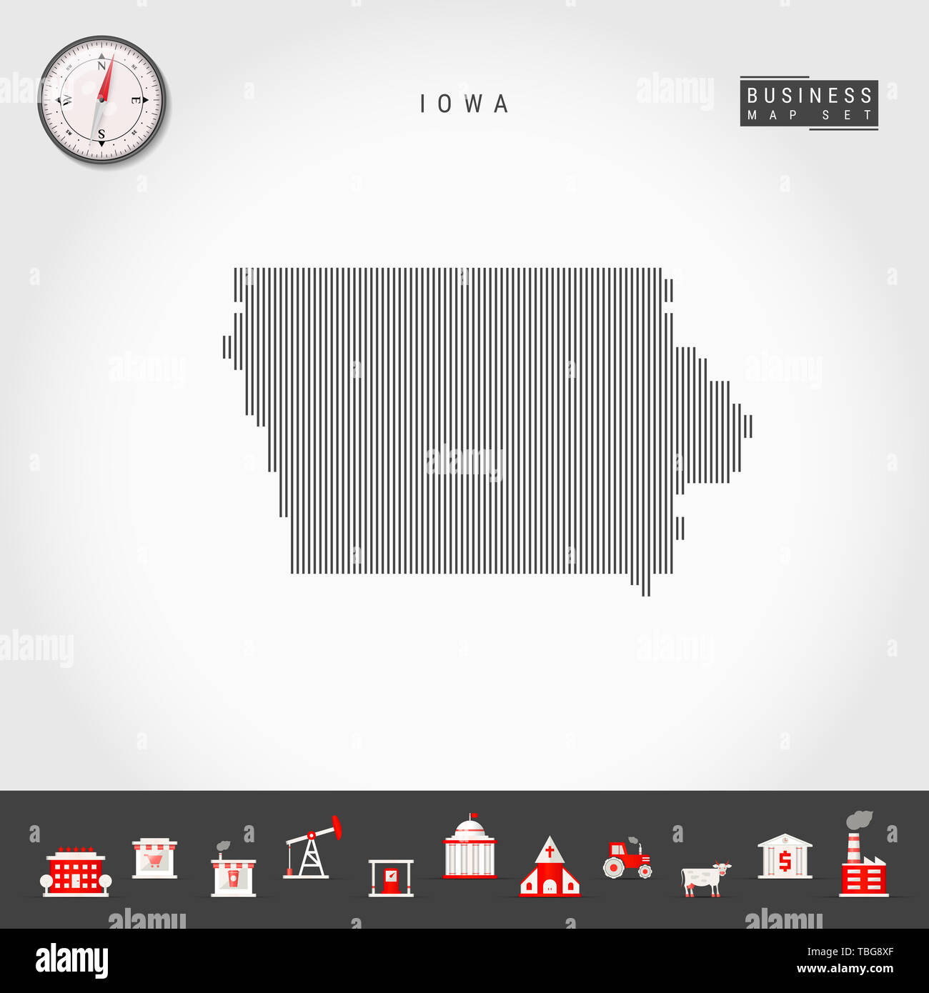 Vertical Lines Pattern Map of Iowa. Striped Simple Silhouette of Iowa ...