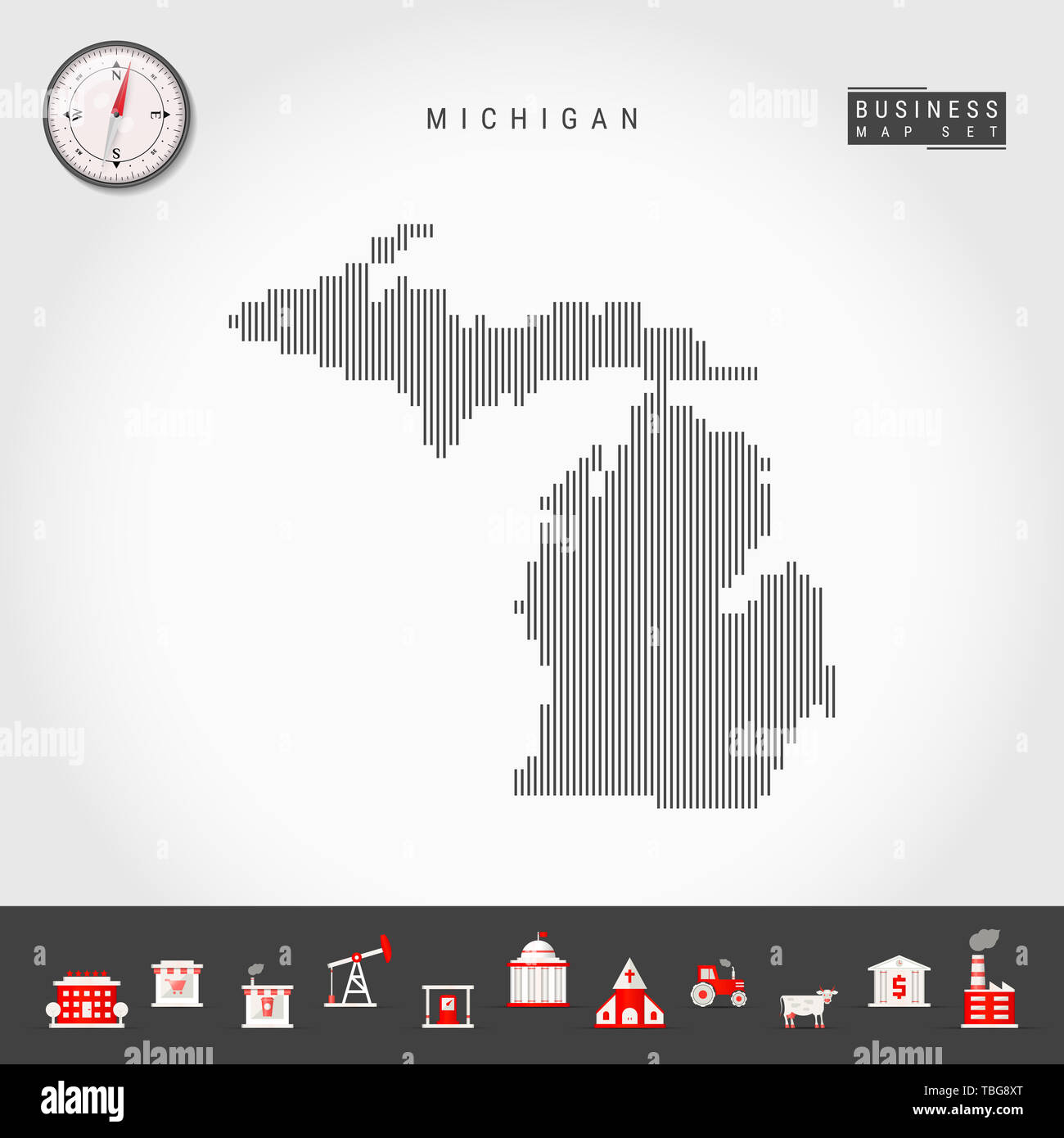 Vertical Lines Pattern Map of Michigan. Striped Simple Silhouette of ...