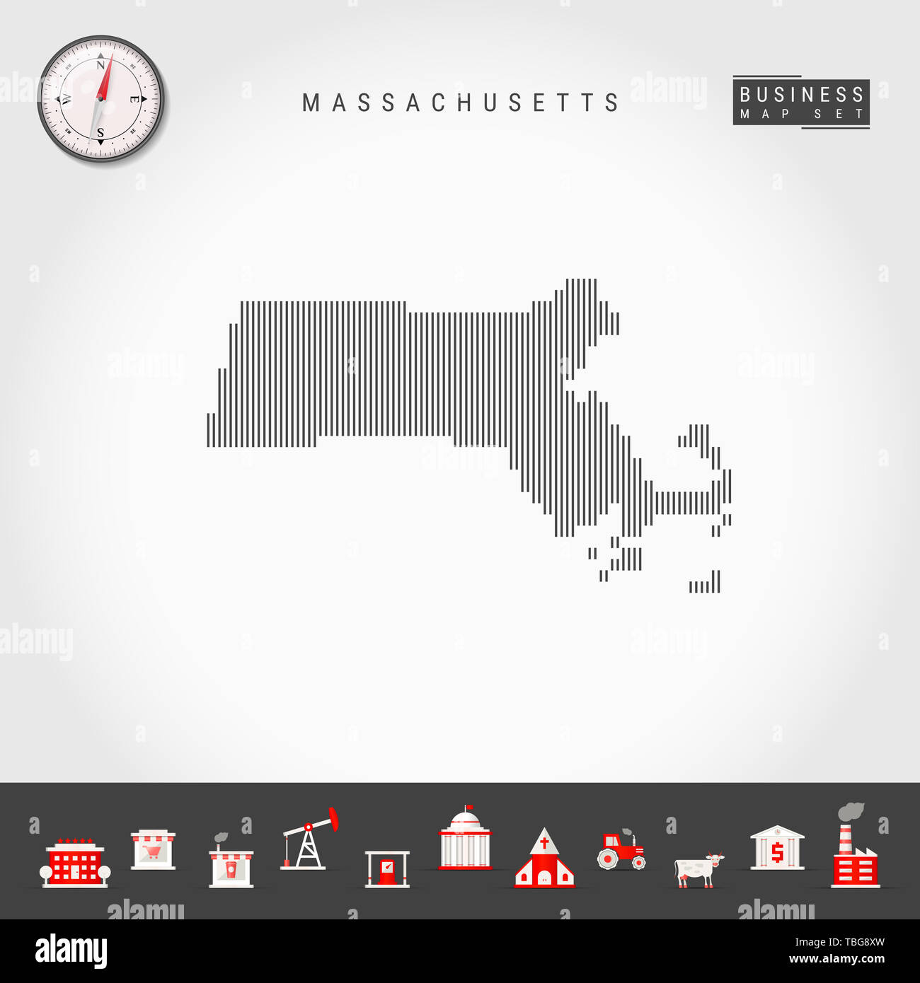 Vertical Lines Pattern Map of Massachusetts. Striped Simple Silhouette ...