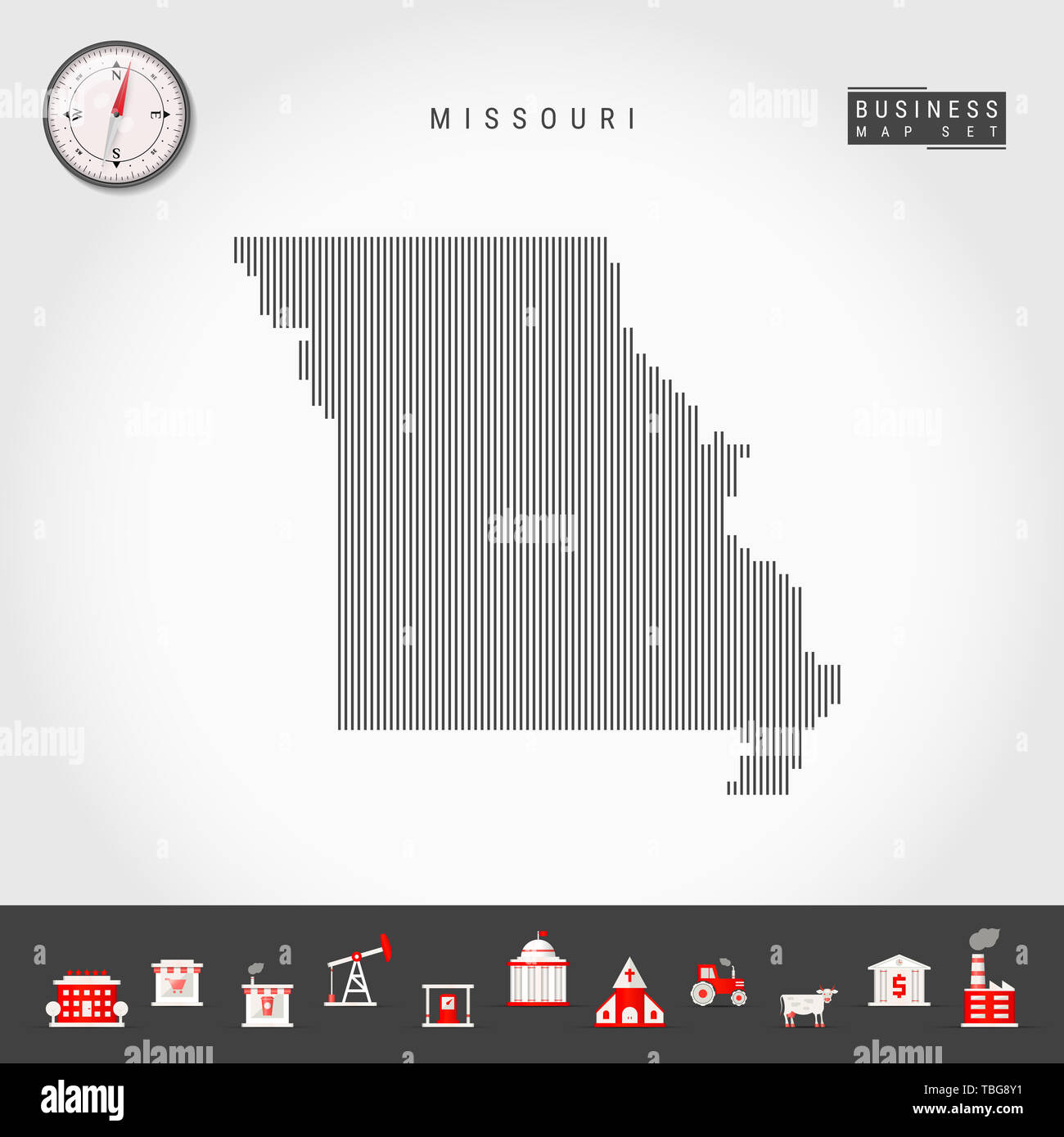 Vertical Lines Pattern Map of Missouri. Striped Simple Silhouette of ...