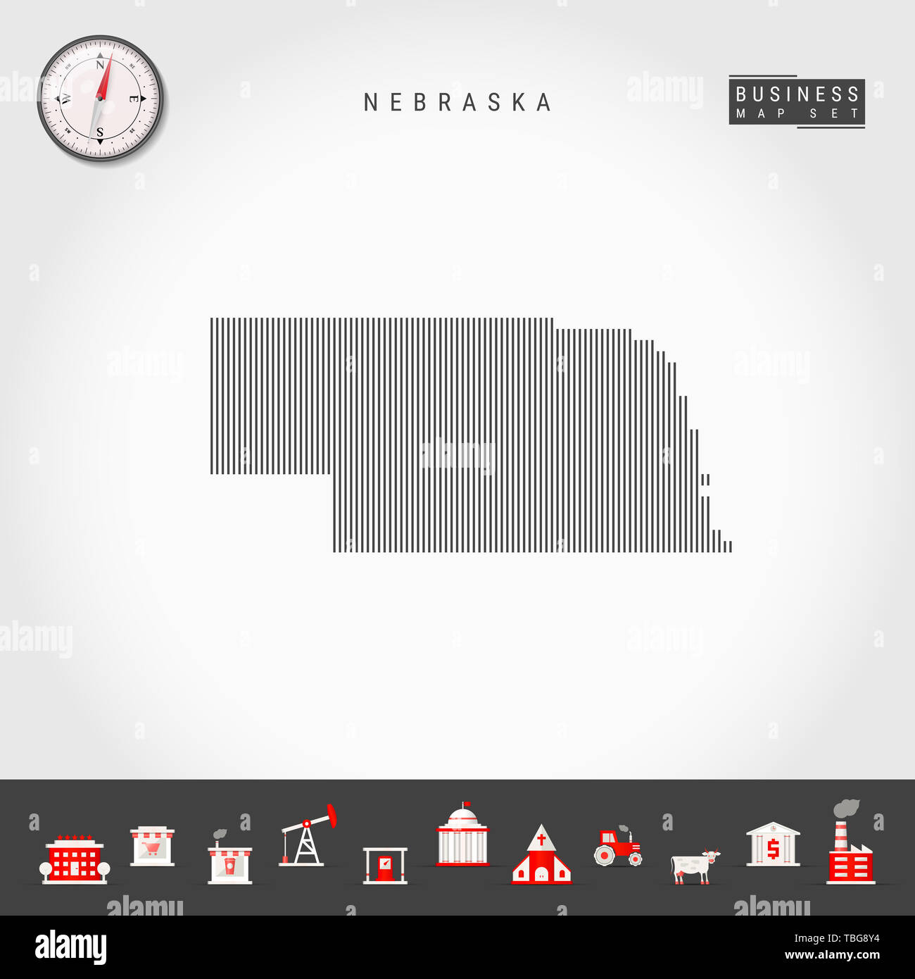 Vertical Lines Pattern Map of Nebraska. Striped Simple Silhouette of ...