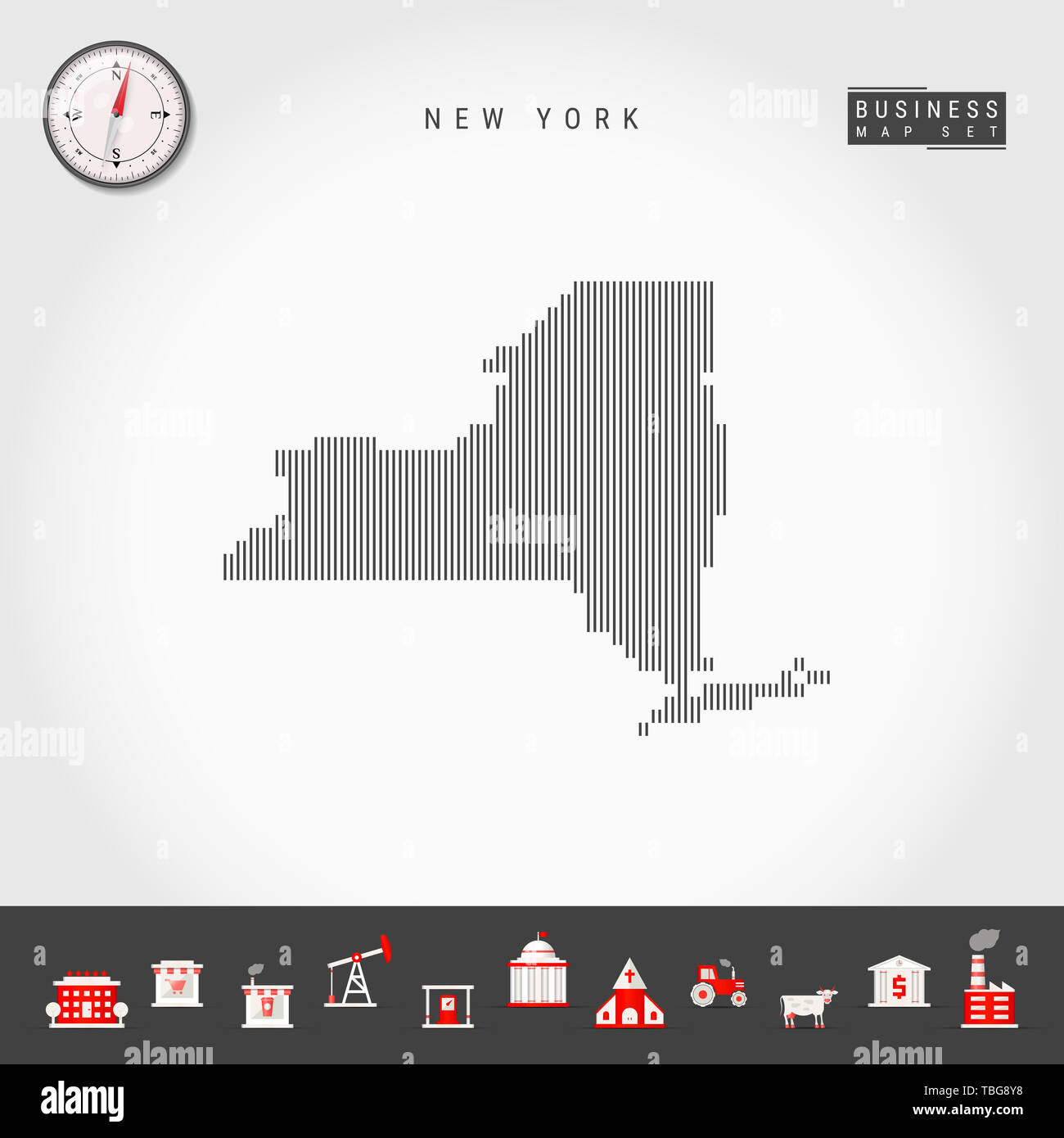 Vertical Lines Pattern Map of New York. Striped Simple Silhouette of ...