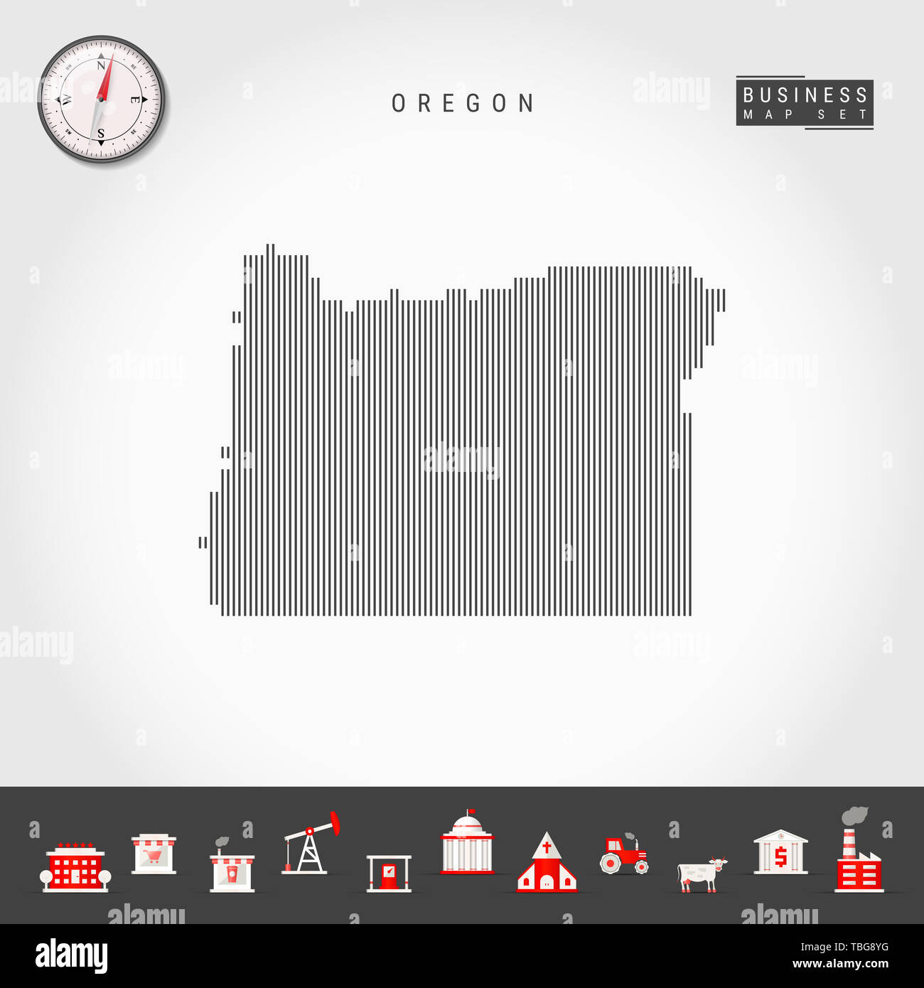 Vertical Lines Pattern Map of Oregon. Striped Simple Silhouette of ...