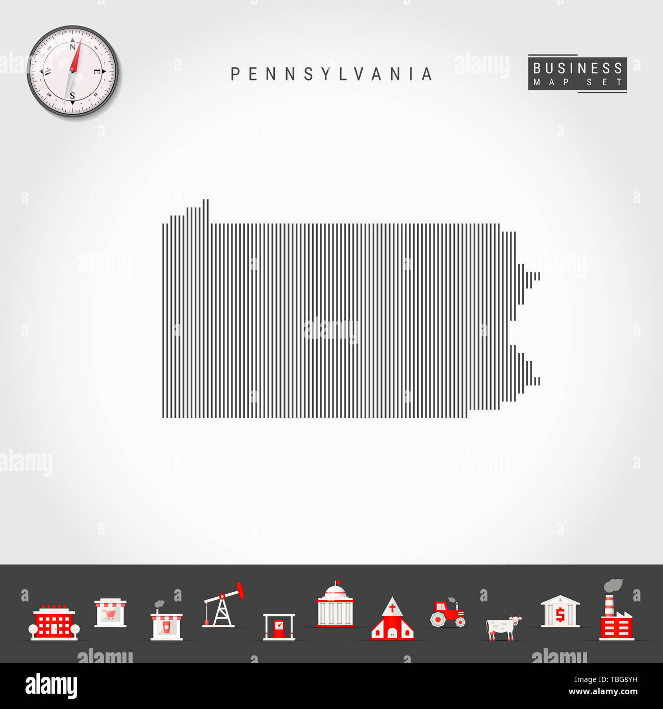Vertical Lines Pattern Map of Pennsylvania. Striped Simple Silhouette ...