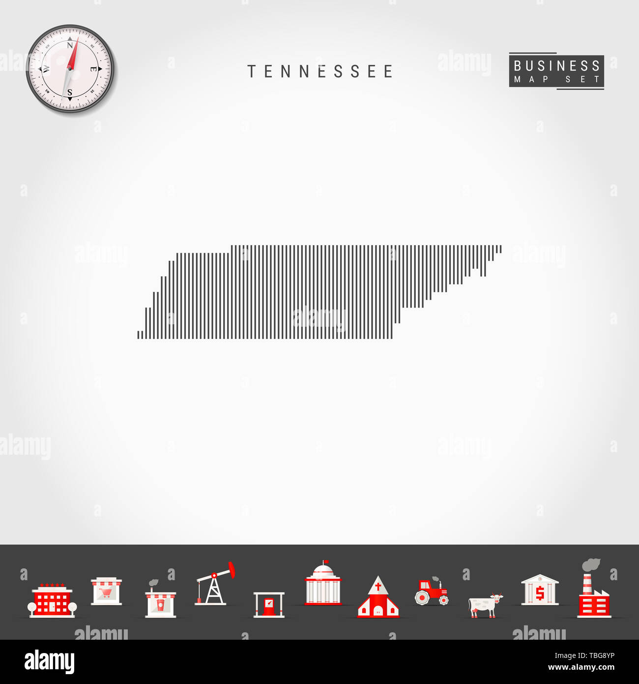 Vertical Lines Pattern Map of Tennessee. Striped Simple Silhouette of ...