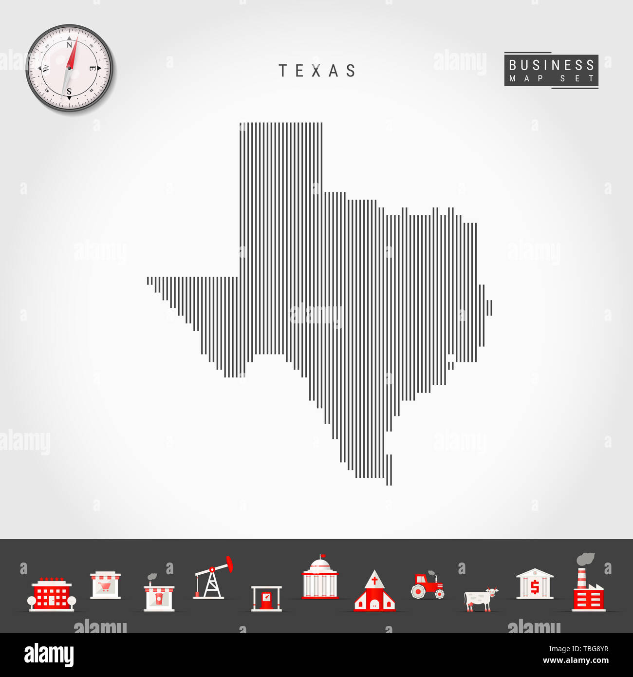 Vertical Lines Pattern Map of Texas. Striped Simple Silhouette of Texas ...
