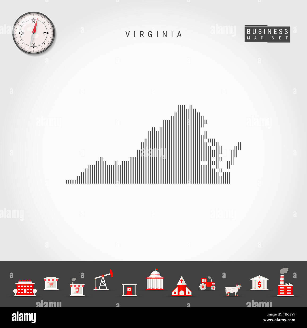 Vertical Lines Pattern Map of Virginia. Striped Simple Silhouette of ...