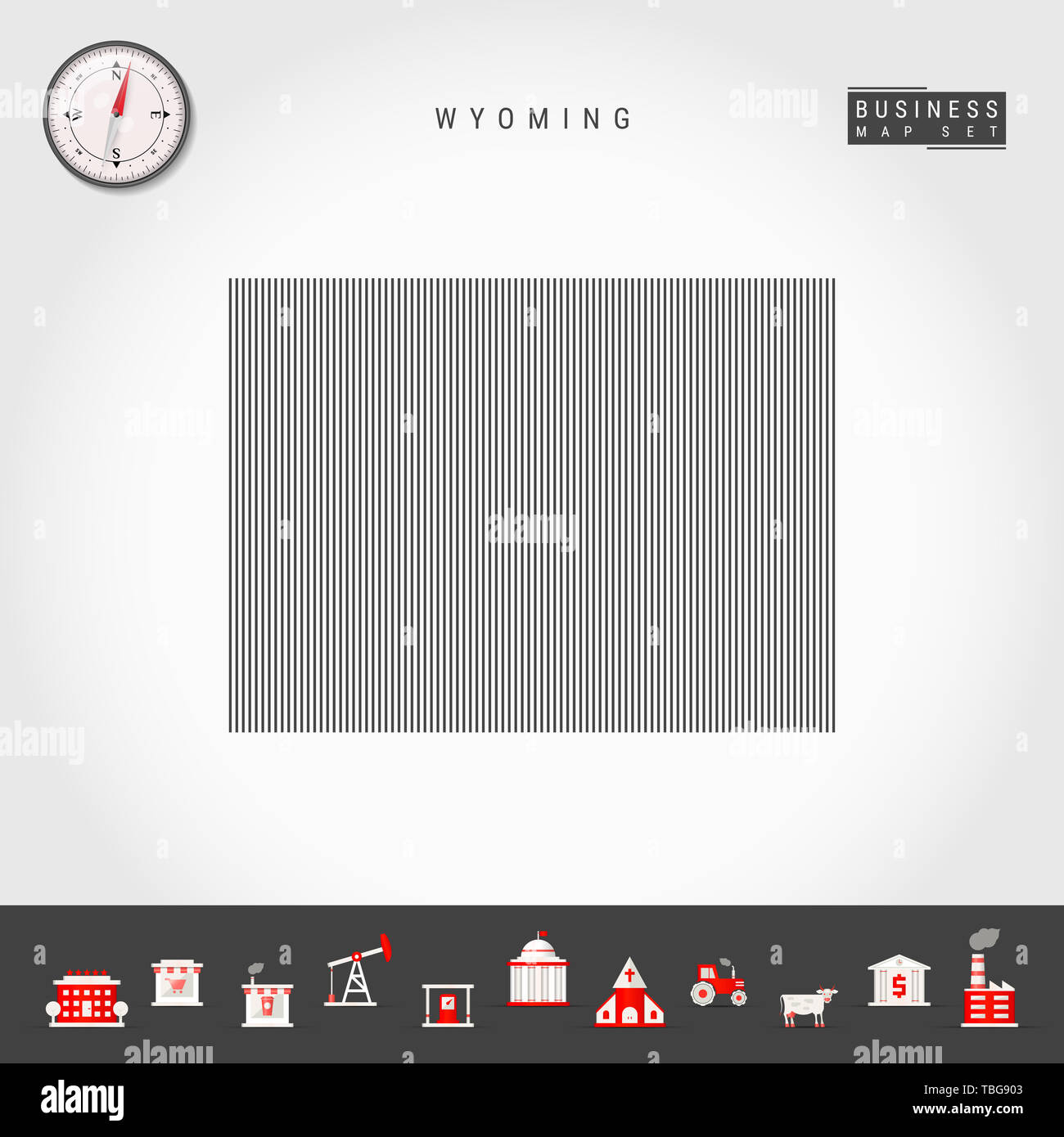 Vertical Lines Pattern Map of Wyoming. Striped Simple Silhouette of ...