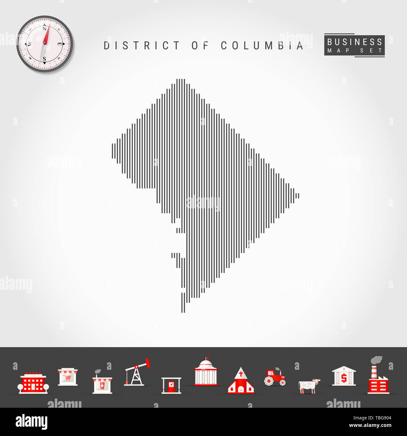 Vertical Lines Pattern Map of District of Columbia. Striped Simple ...