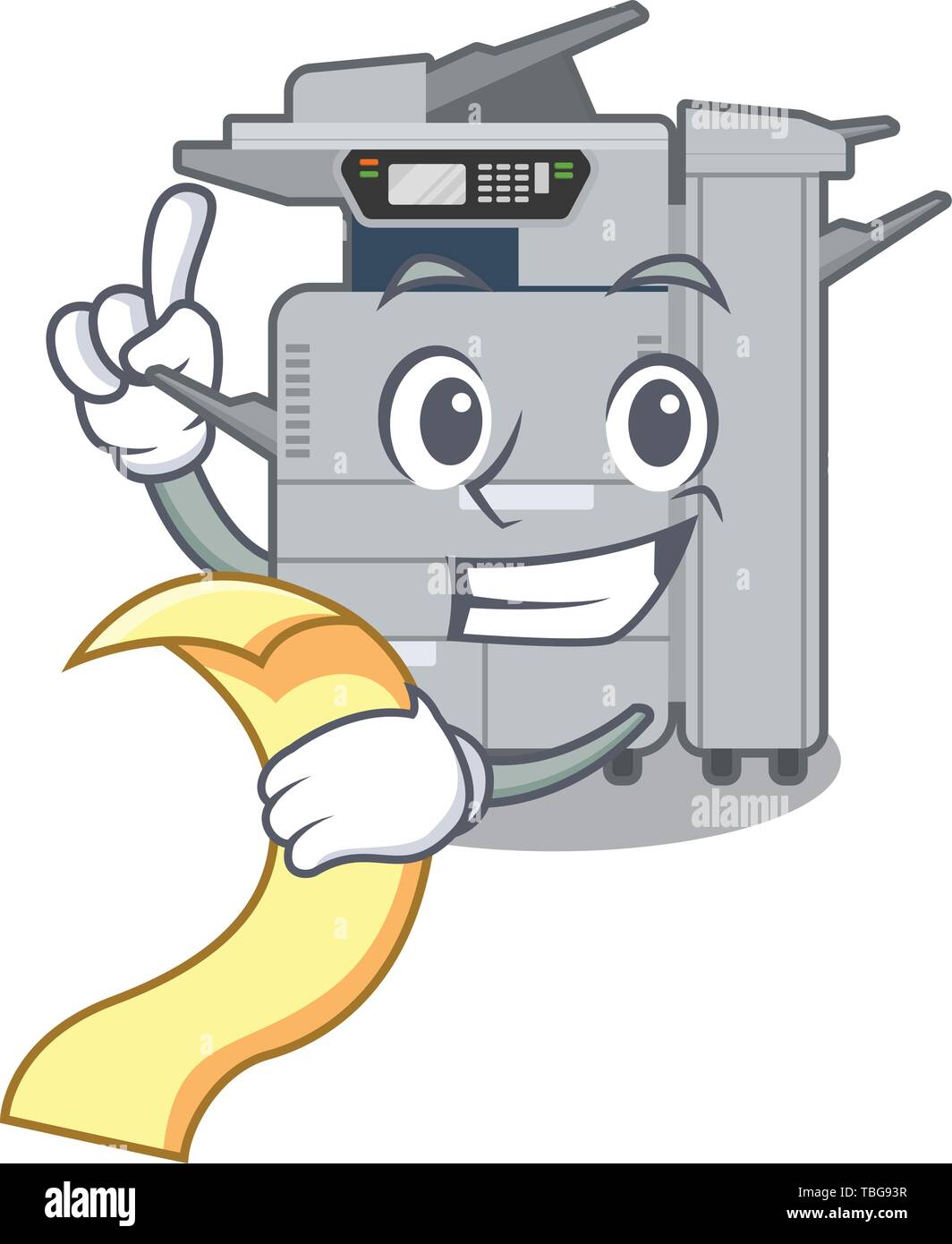 With menu copier machine above mascot wood table Stock Vector Image ...