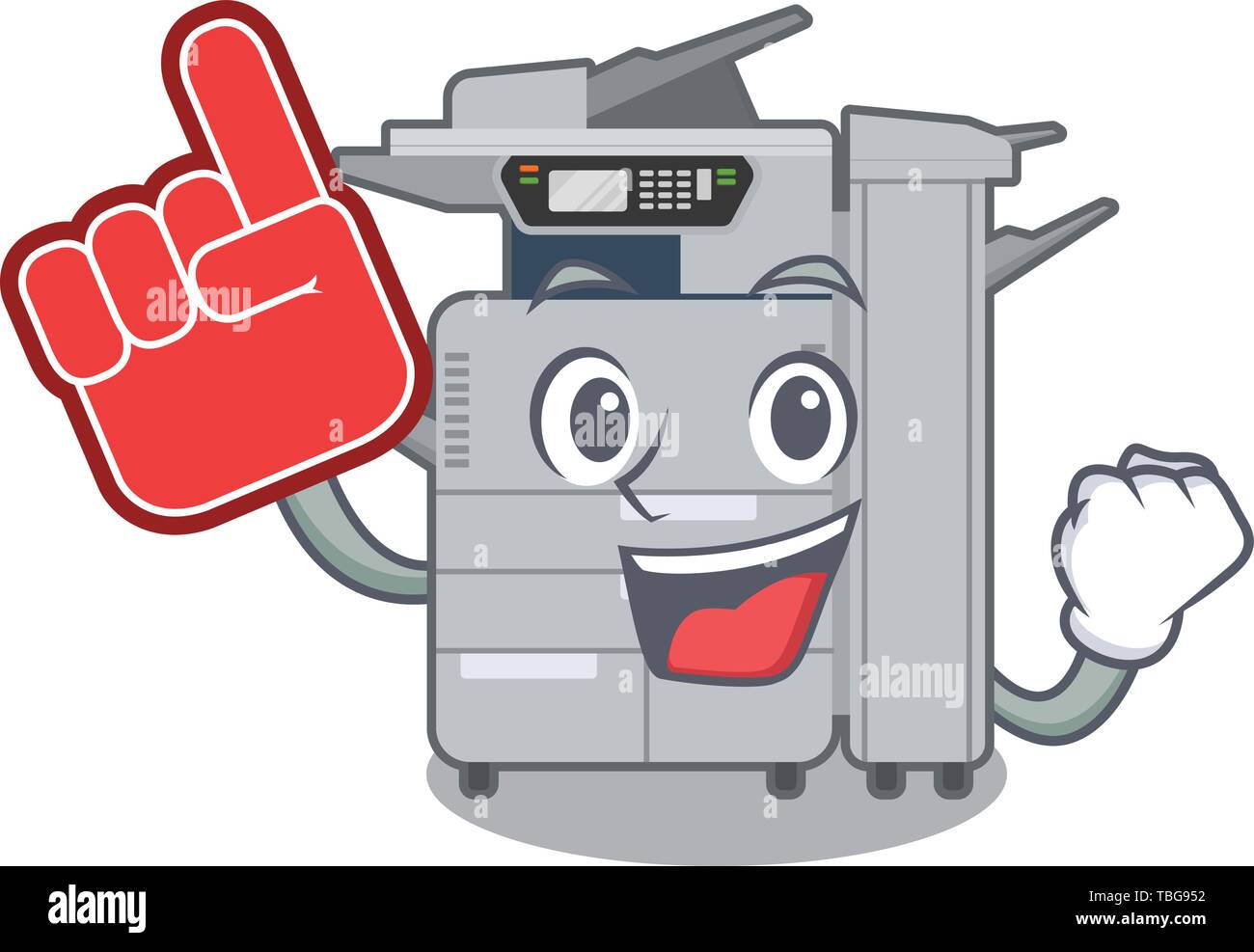 Foam finger copier machine next to character chair Stock Vector Image ...