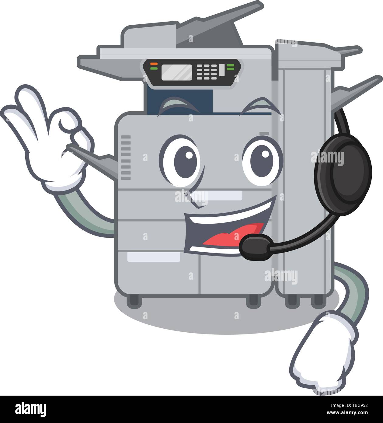 With headphone copier machine next to character chair Stock Vector ...