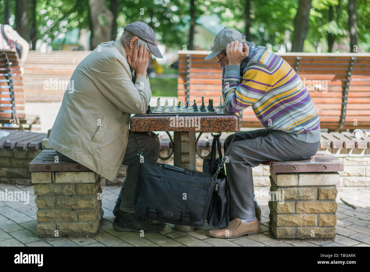 Active retired people, old friends and free time, two seniors having ...