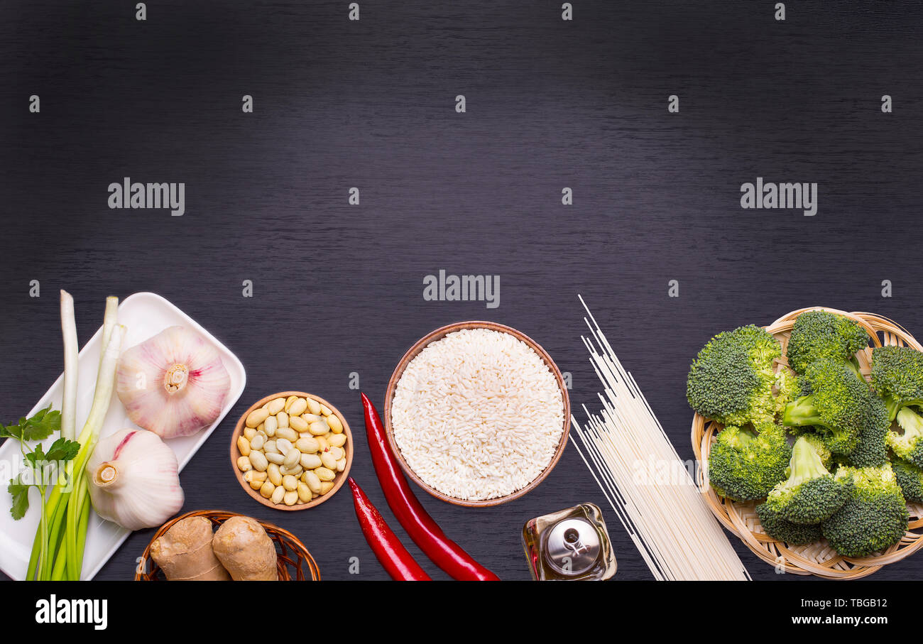 Chinese food raw ingredients, vegetables and nuts. Chinese dishes are ...