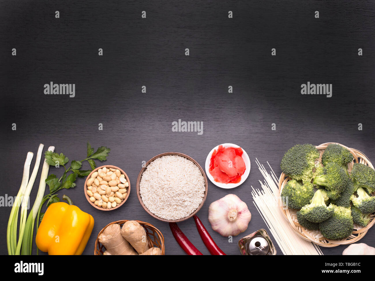 Chinese food raw ingredients, vegetables and nuts. Chinese dishes are ...