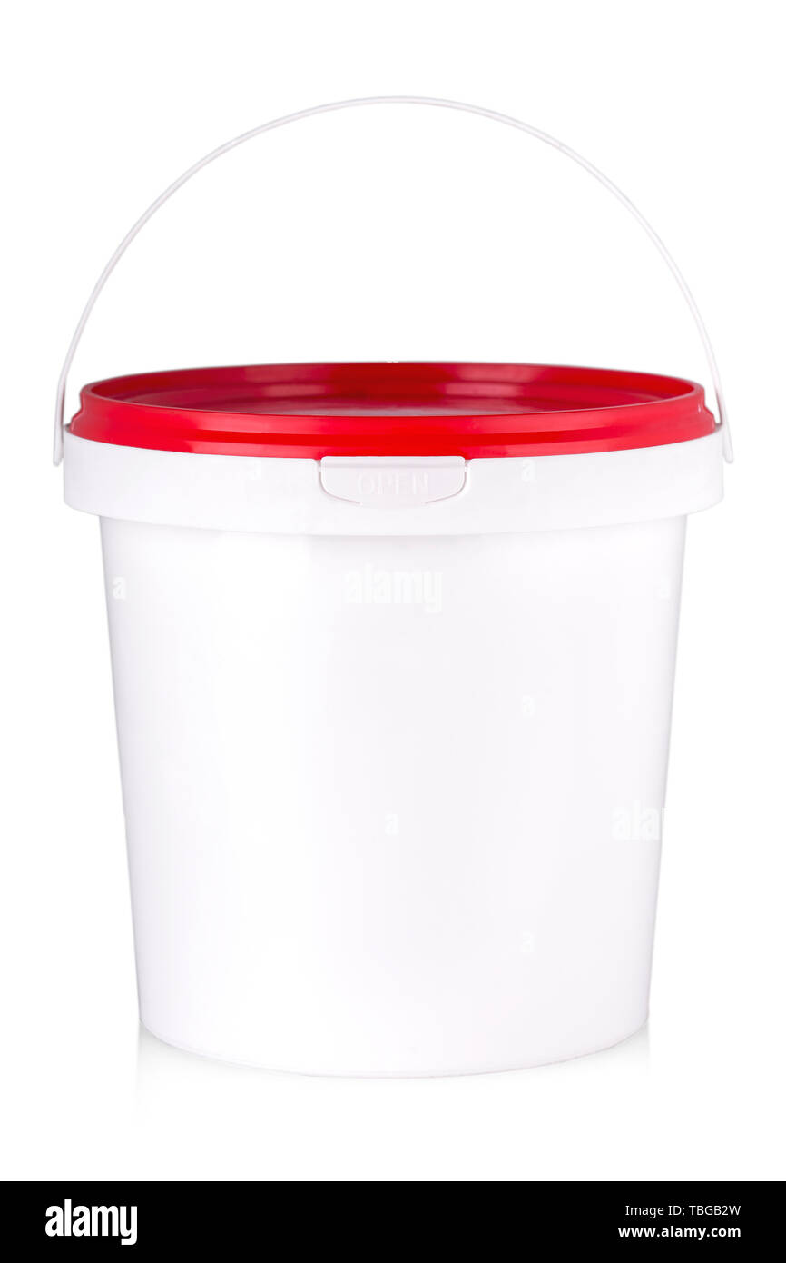 White plastic bucket with lid on a white background Stock Photo - Alamy