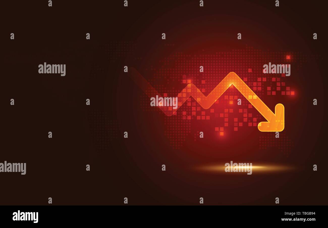 Futuristic red signal trend drop down arrow chart digital ...