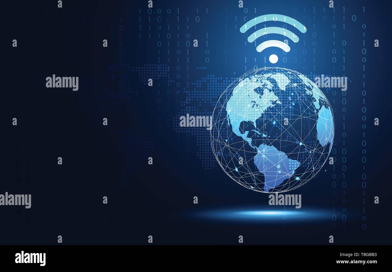 Futuristic blue earth with Wifi internet abstract technology background ...
