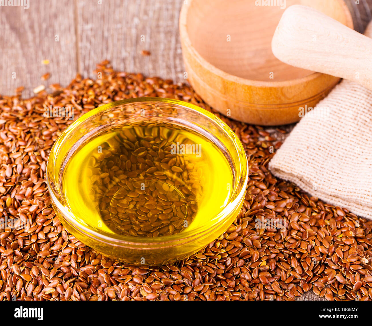 Brown flax seeds and flaxseed oil on Stock Photo - Alamy