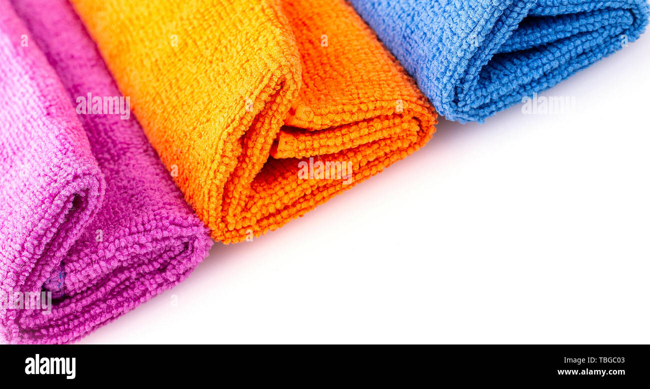 Stack of color microfiber cloths isolated on white background Stock ...