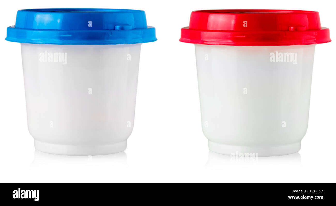The plastic bottle with colored lid for foods. Isolated on white Stock ...