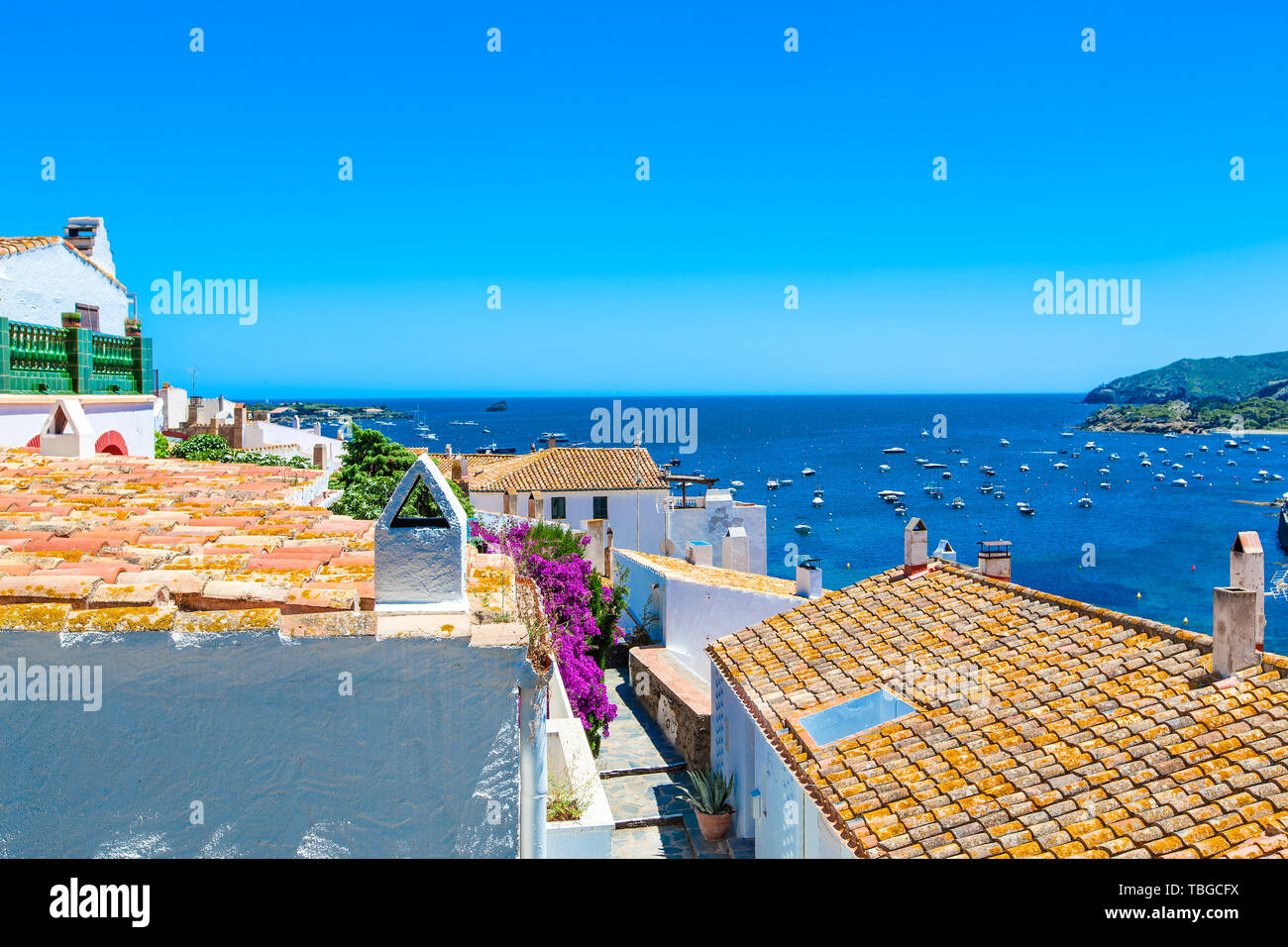 View on Street in Cadaques, Catalonia, Spain near of Barcelona. Scenic ...