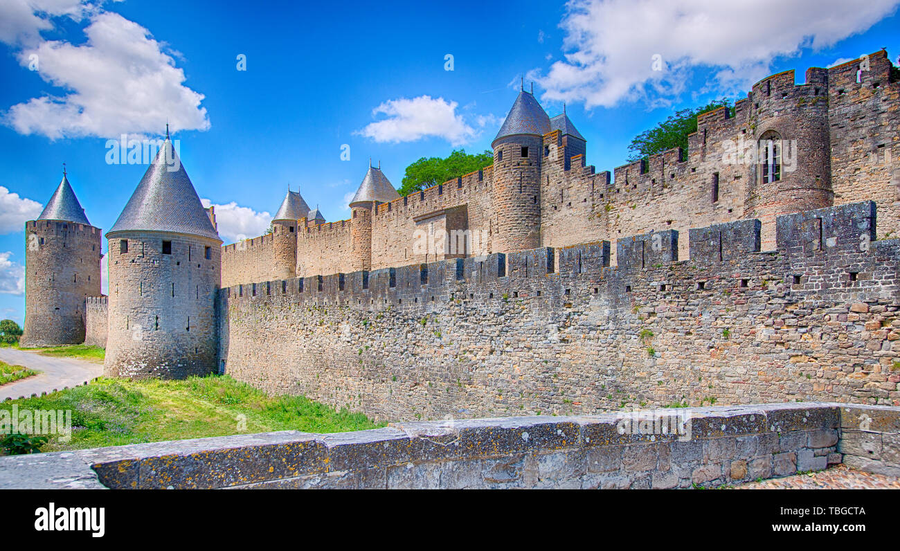 Walls of the castle of Carcassonne, France Stock Photo - Alamy