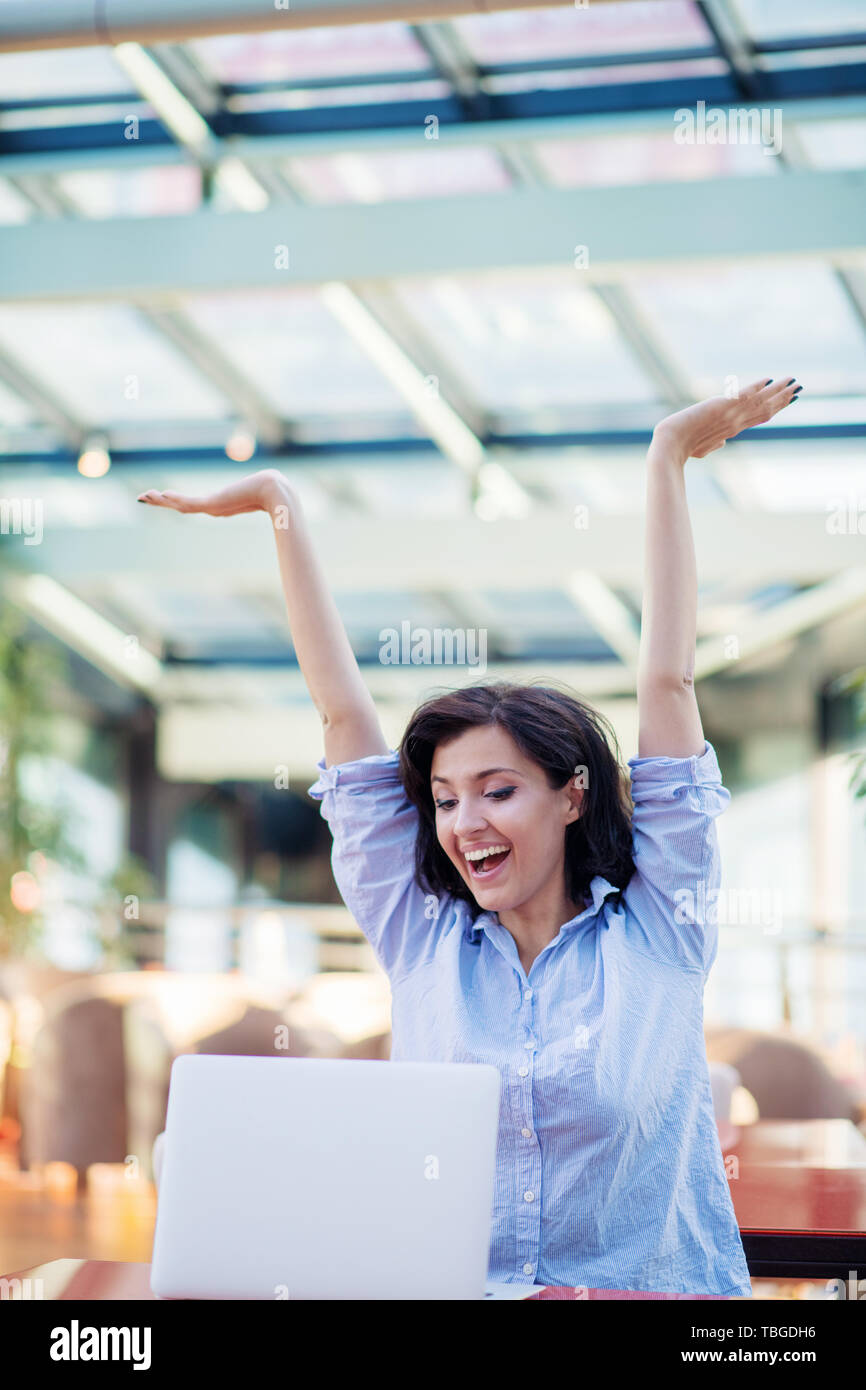 Woman Celebrating Laptop High Resolution Stock Photography and Images ...