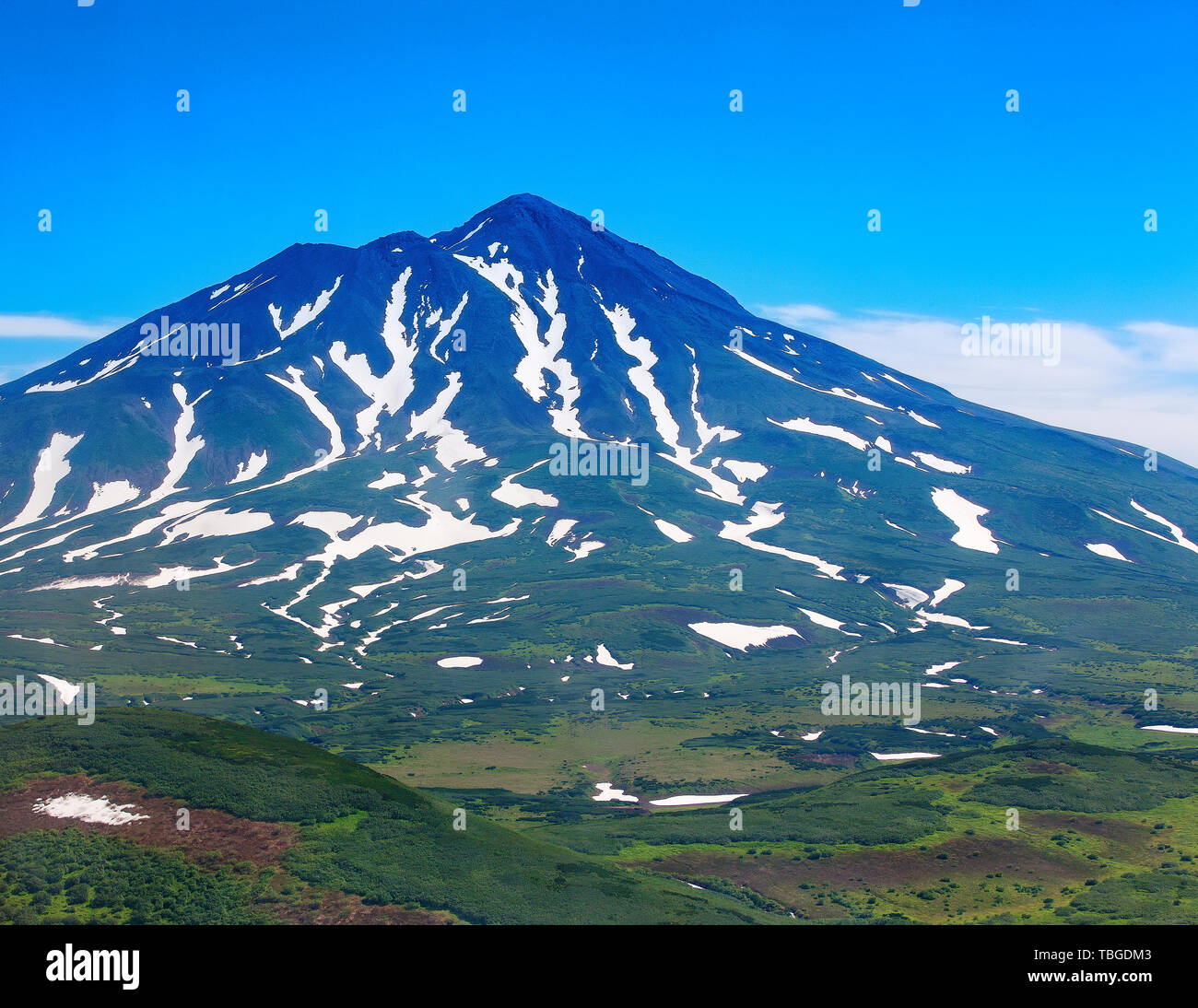 Picturesque summer volcanic landscape of Kamchatka Peninsula: view of ...