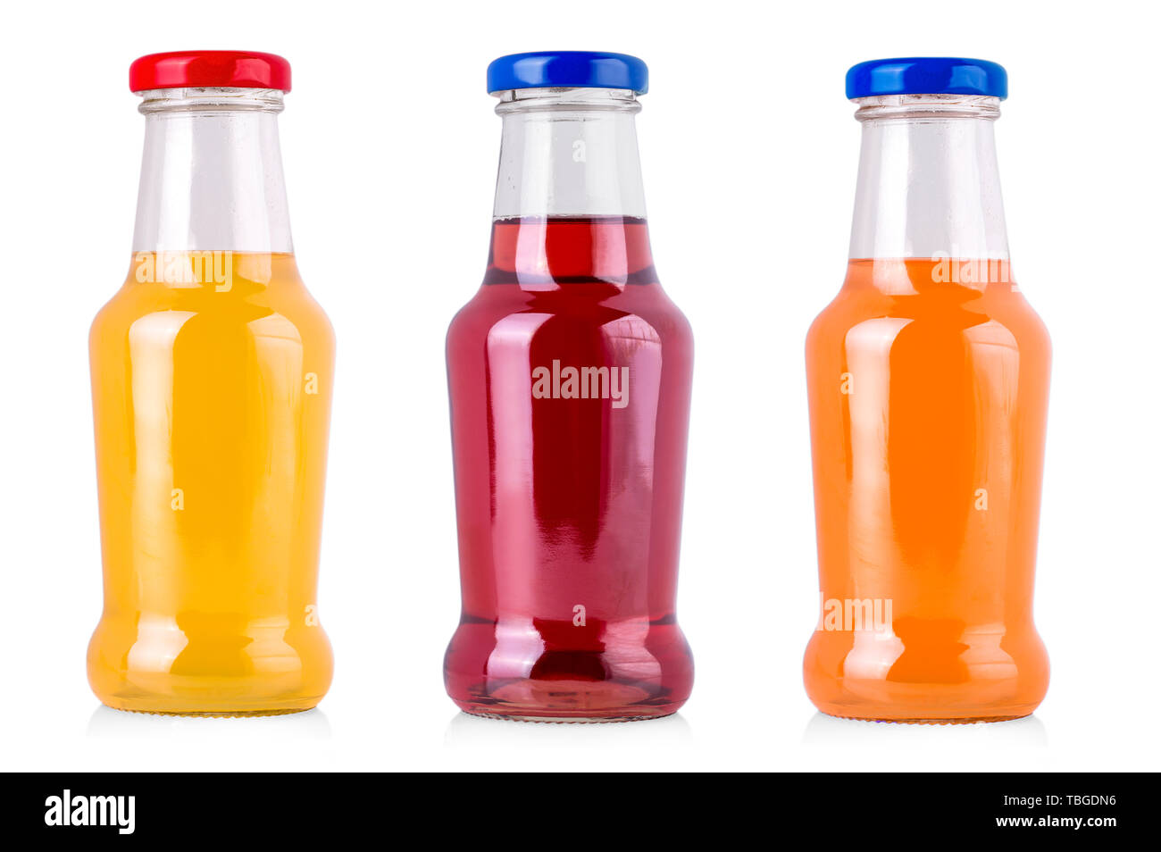 Three juice bottles isolated on white background with clipping path ...