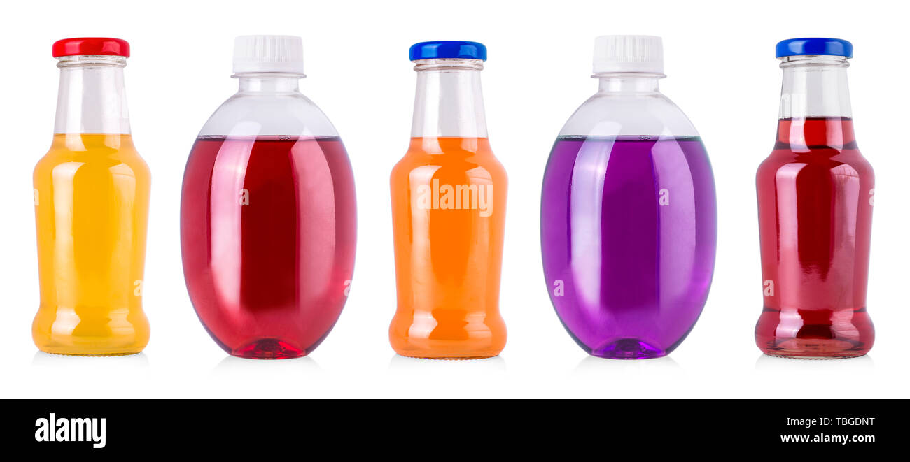 Three juice bottles isolated on white background with clipping path ...