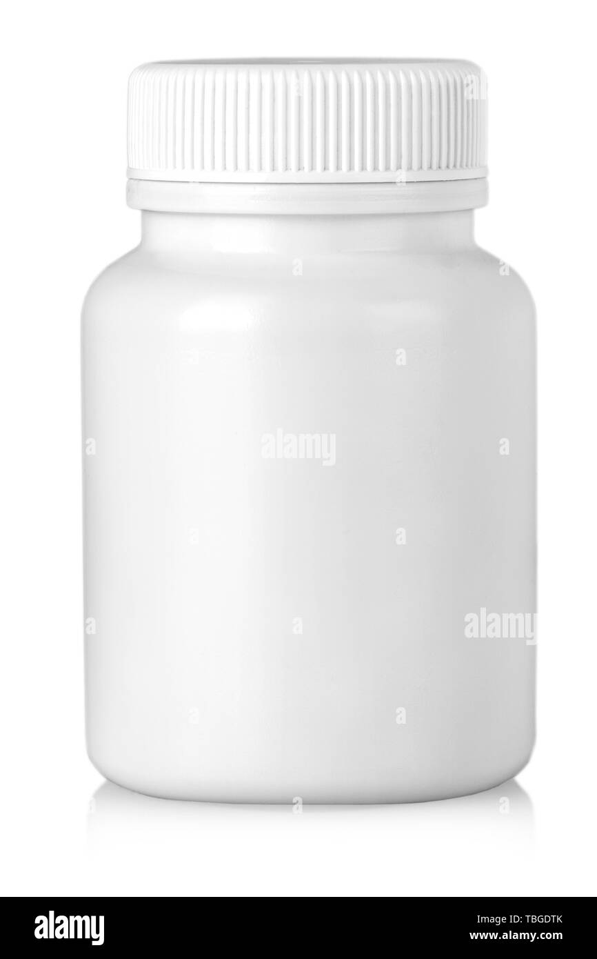 white jar with cap without label on a white background Stock Photo - Alamy