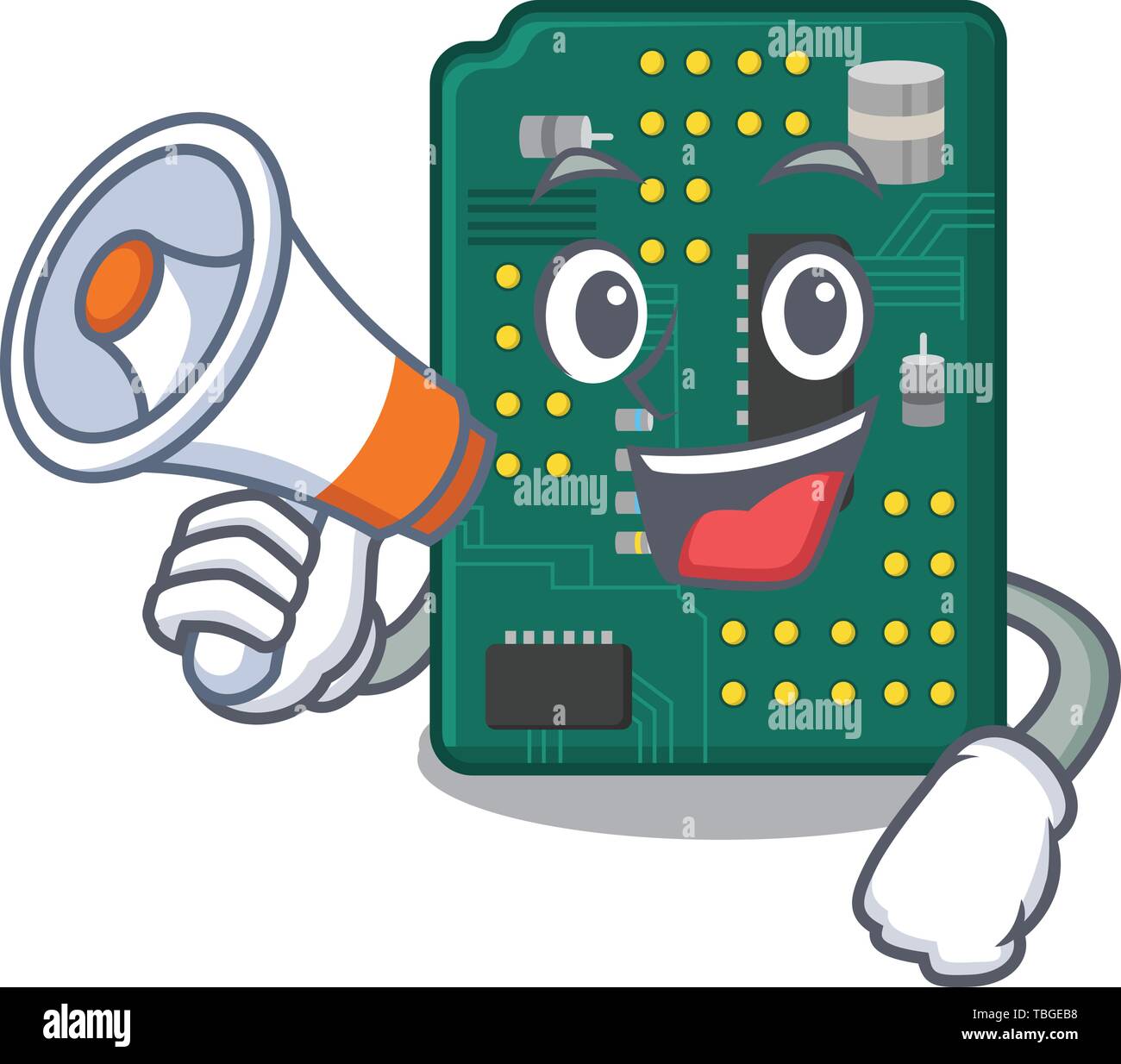 With megaphone circuit board pcb isolated with mascot Stock Vector ...