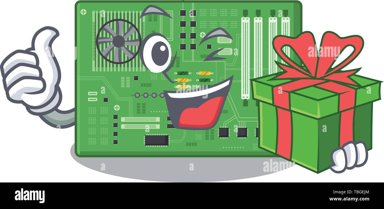 With gift motherboard in the a computer cartoon Stock Vector Image ...