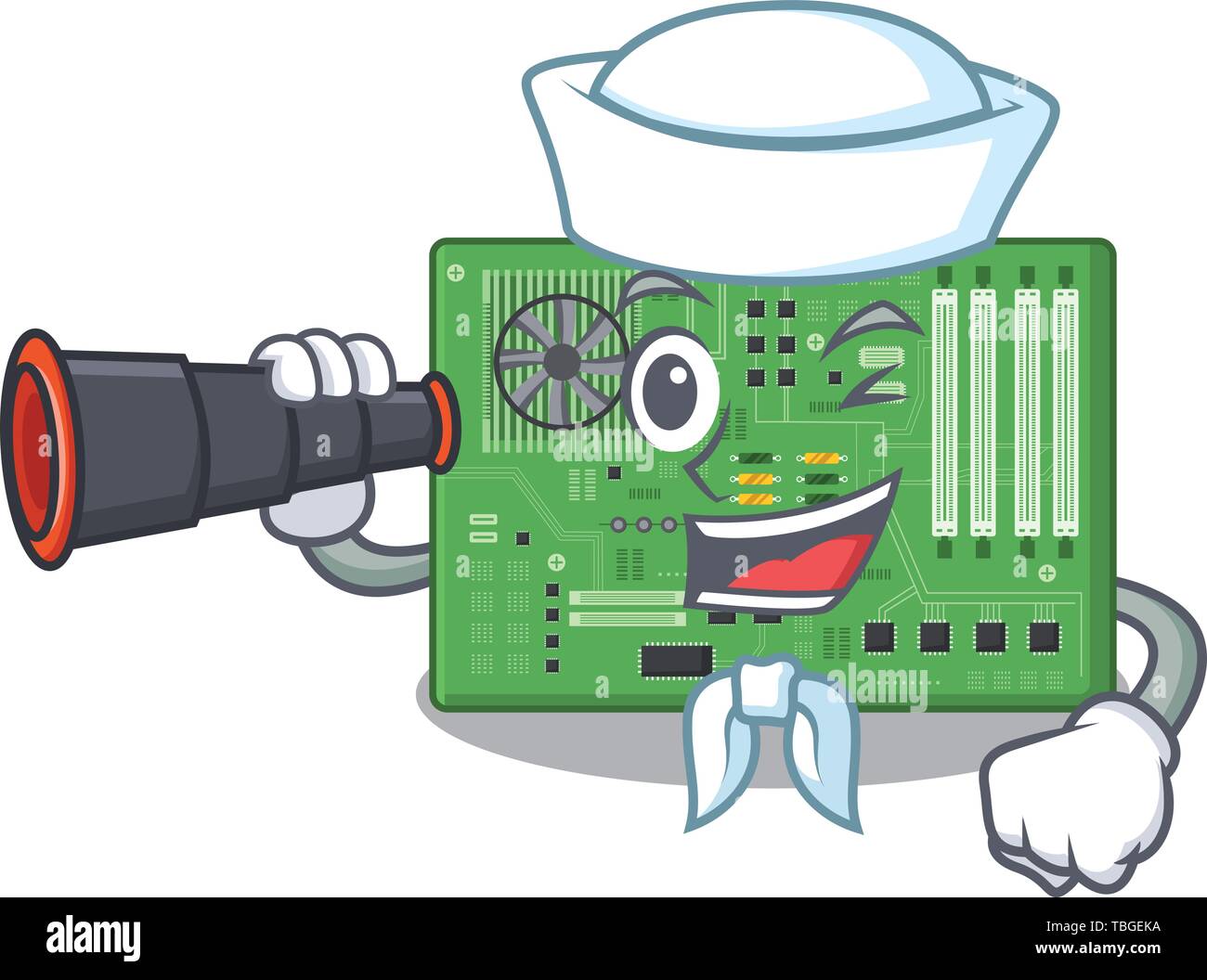 Sailor with binocular motherboard in the a computer cartoon Stock ...