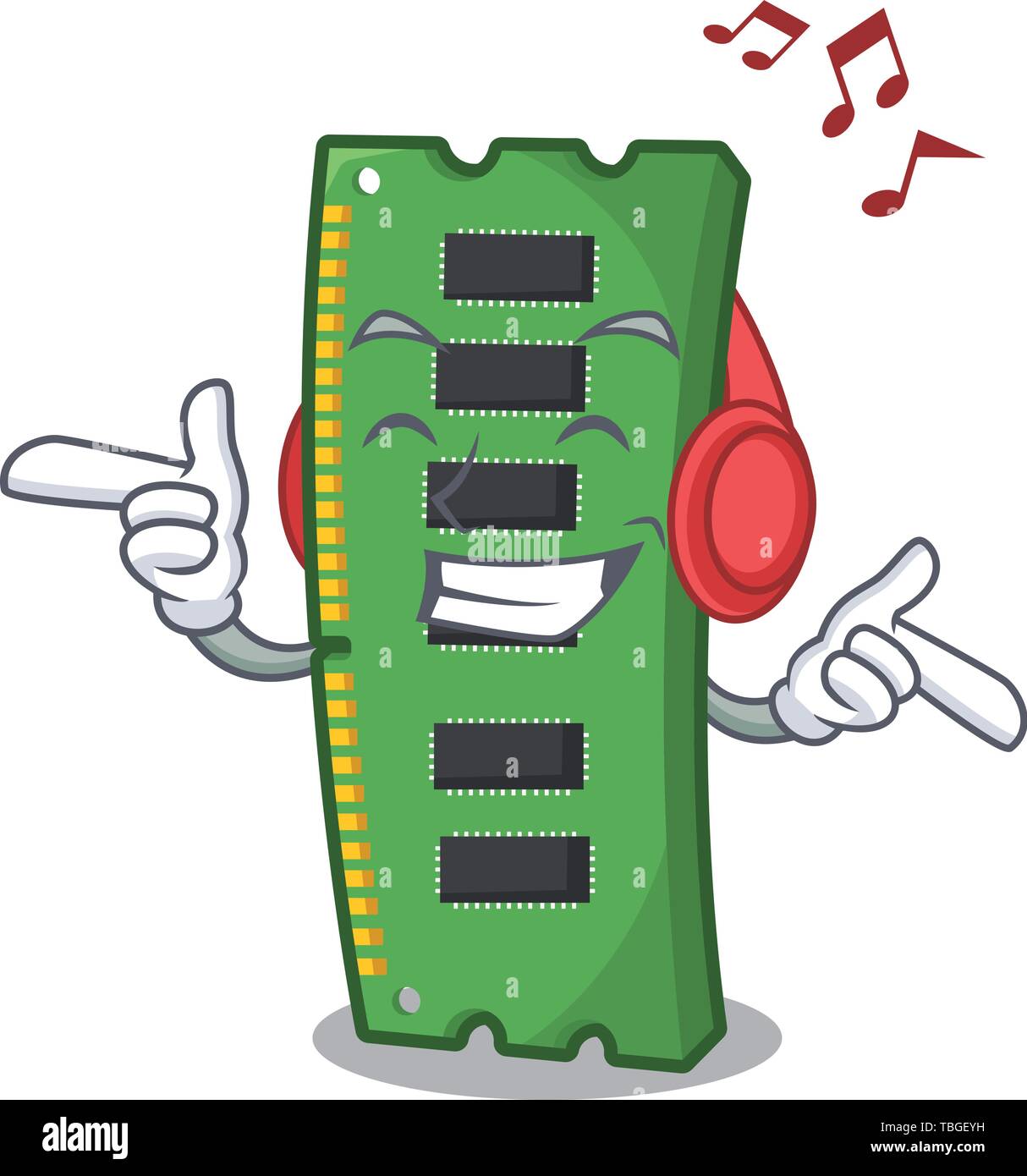 Listening music RAM memory card in PC character Stock Vector Image ...