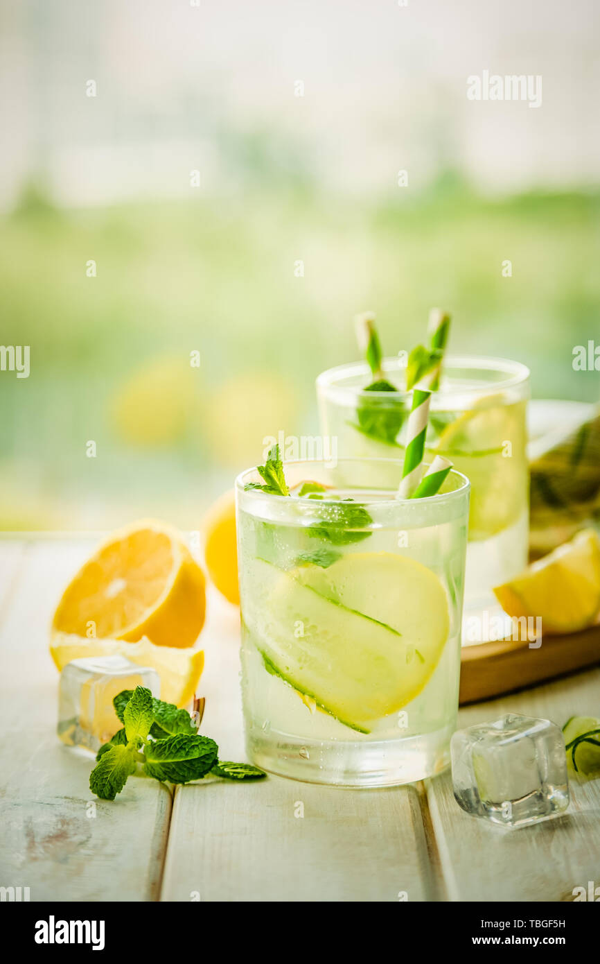Summer lemonade in glasses in front of window Stock Photo - Alamy