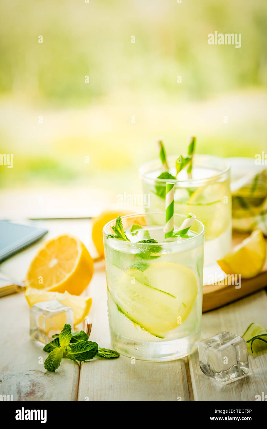 Summer lemonade in glasses in front of window Stock Photo - Alamy