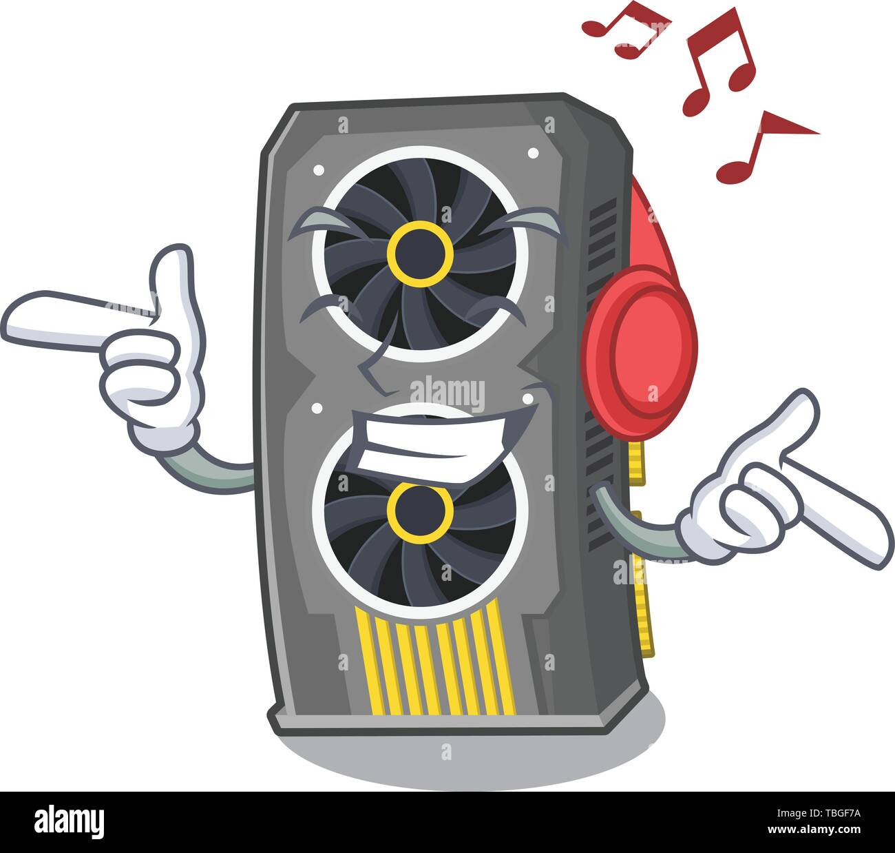 Listening music video graphics card in PC character Stock Vector Image ...