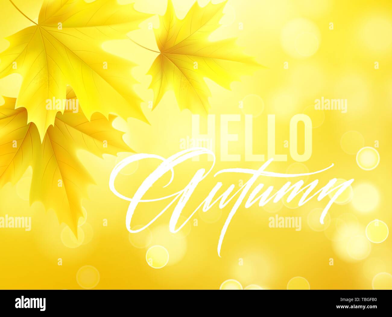 Autumn poster with lettering and yellow autumn maple leaves. Vector ...