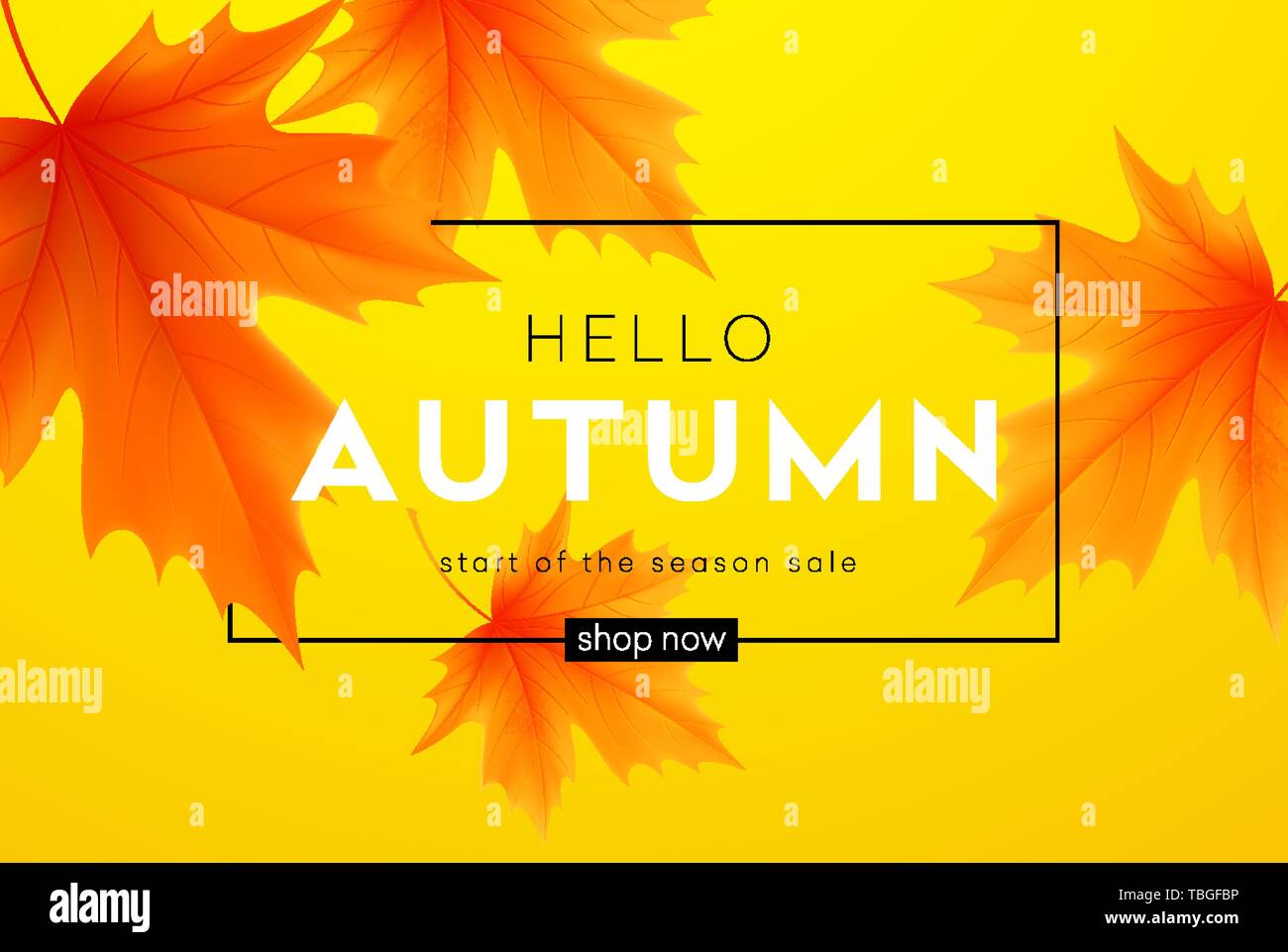 Autumn poster with lettering and yellow autumn maple leaves. Vector ...
